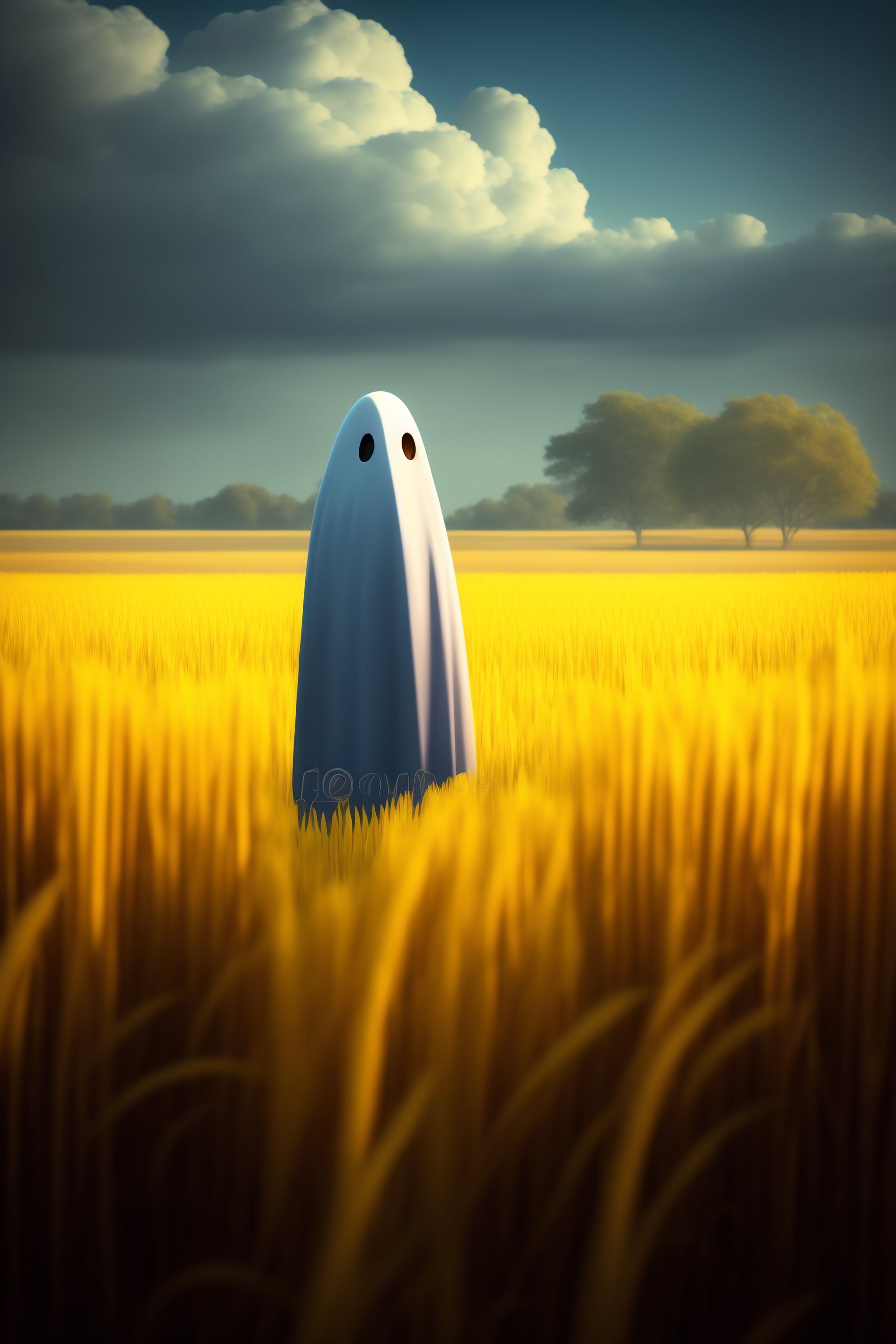Lexica - Stylized 2d illustration of ghost standing on a corn field
