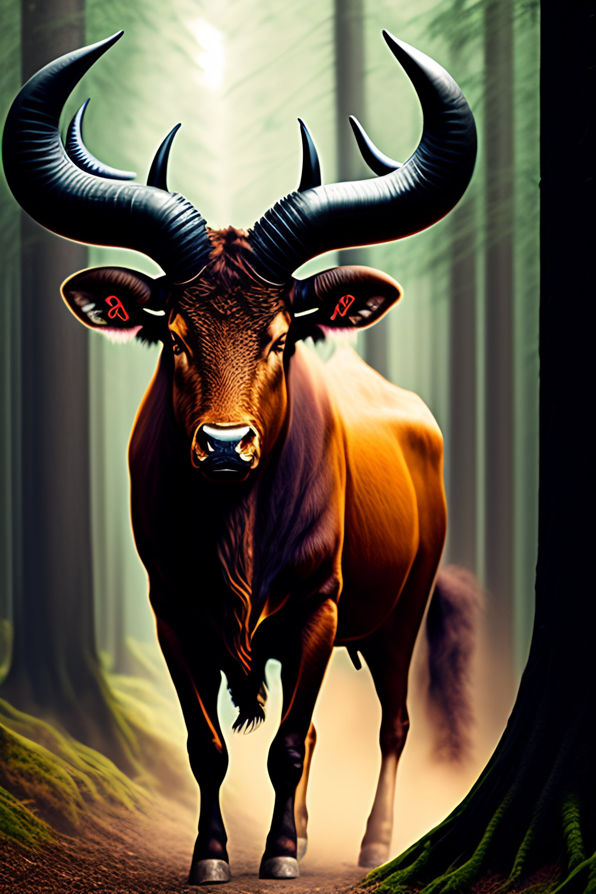 Lexica - Devil with bull big horns in armor in forest