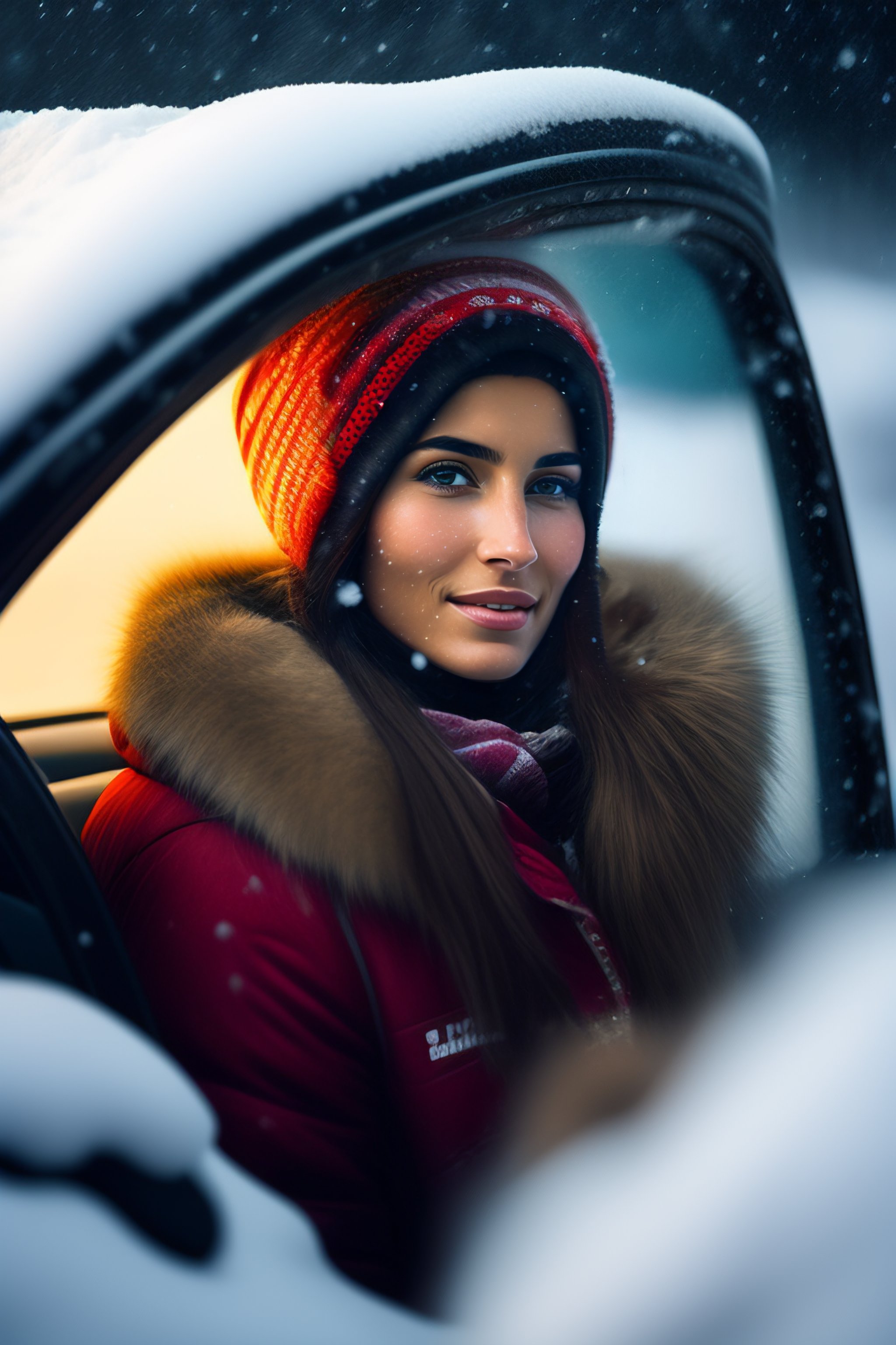 Lexica - A beautiful girl in the car, next to the Uzbek driver, rush along the highway, through ...