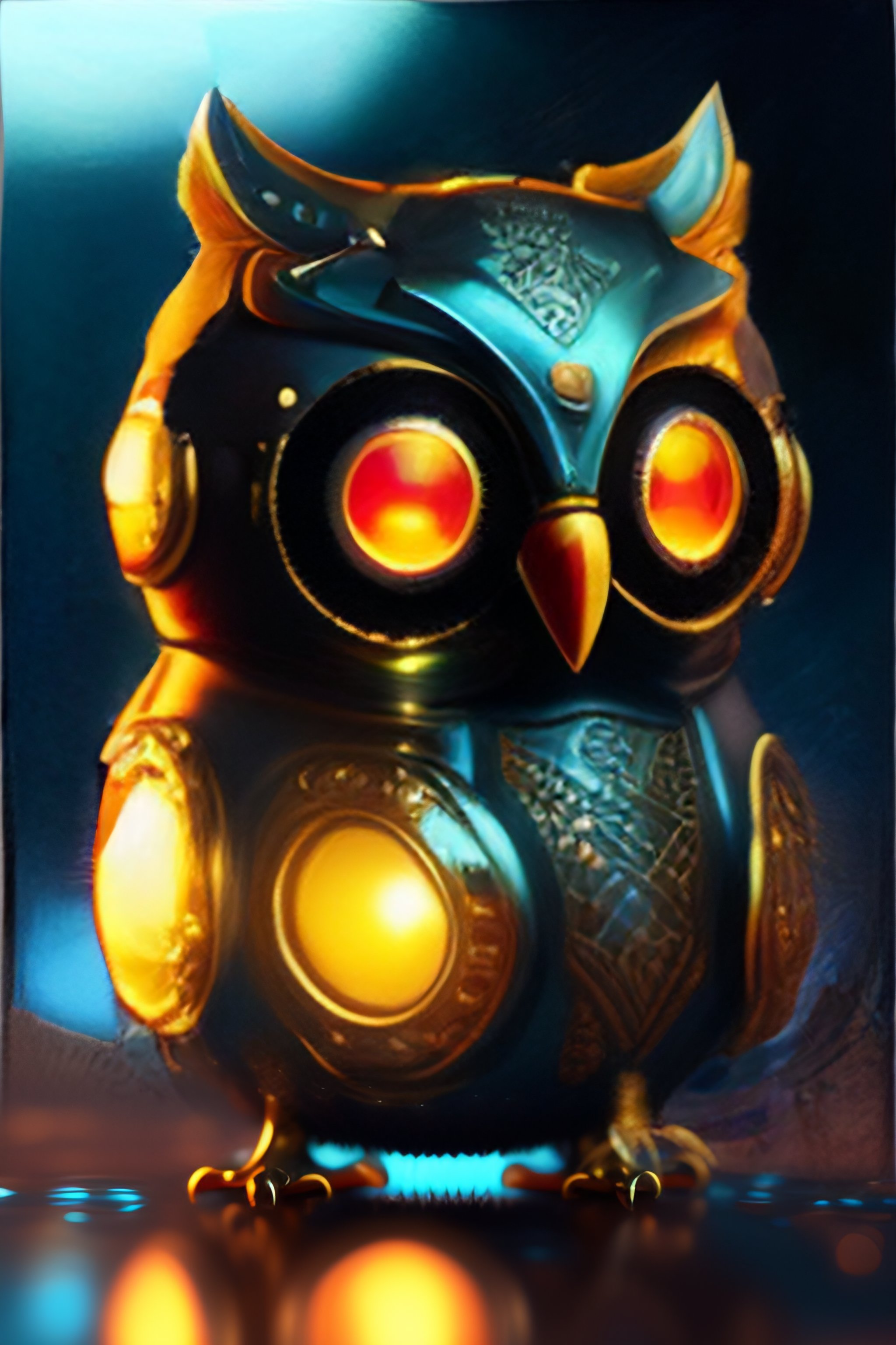 Lexica - A cute adorable portrait of a shiny steampunk clockwork baby owl made of iron ball with ...