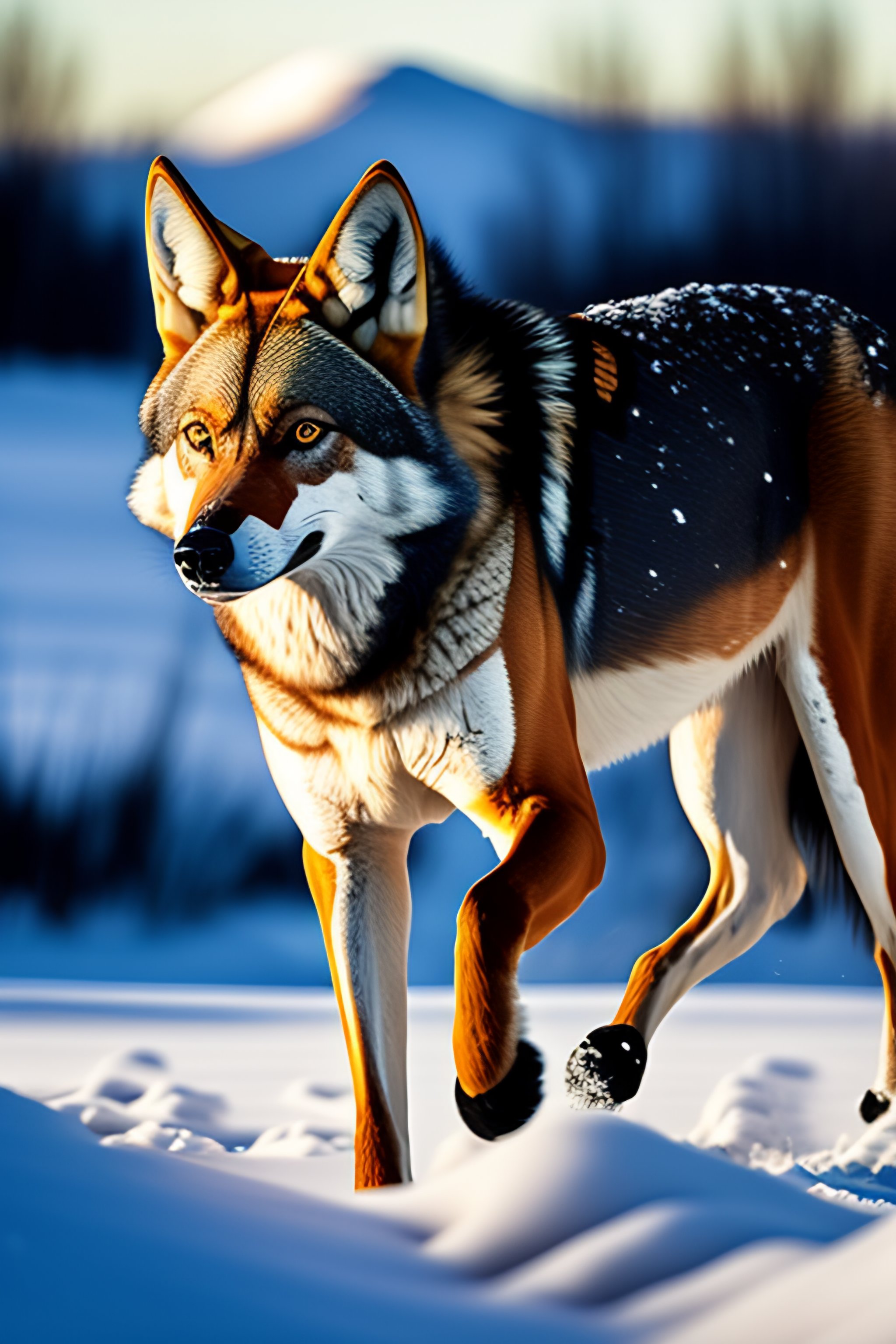 Lexica - A dirty red wolf running on the snow