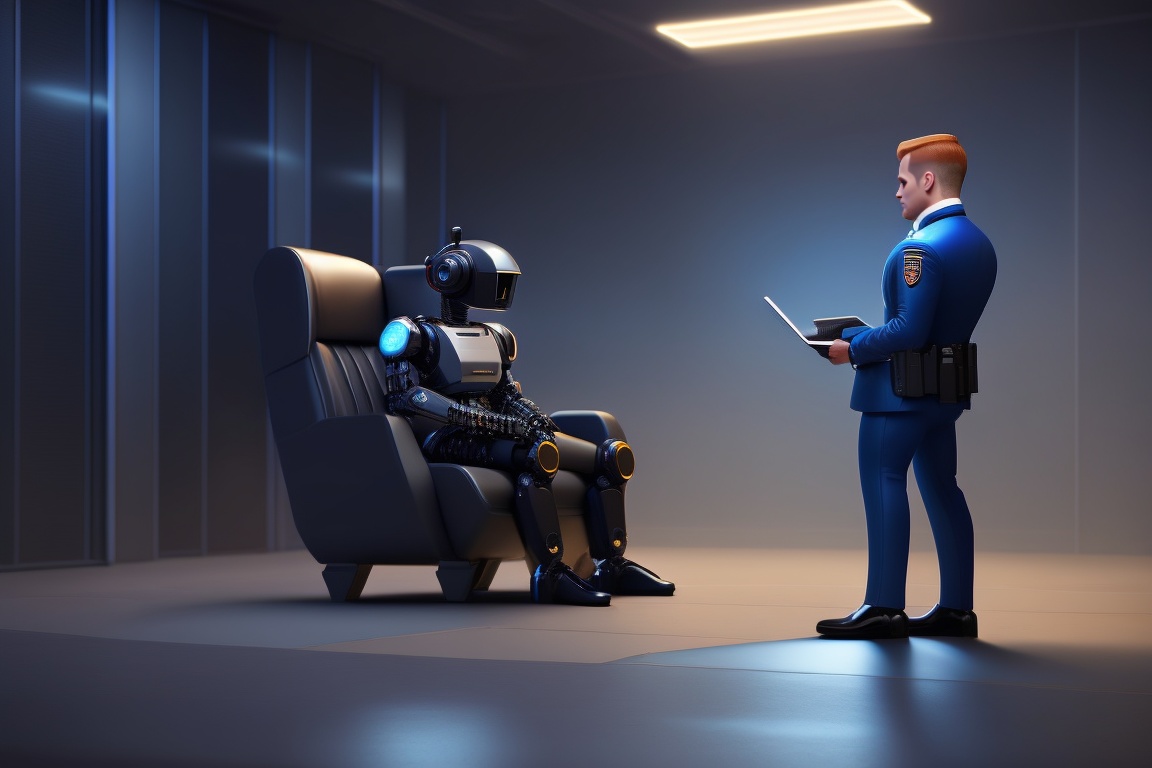 Lexica - A dark and smoky interrogation room. A robot is sitting as a ...