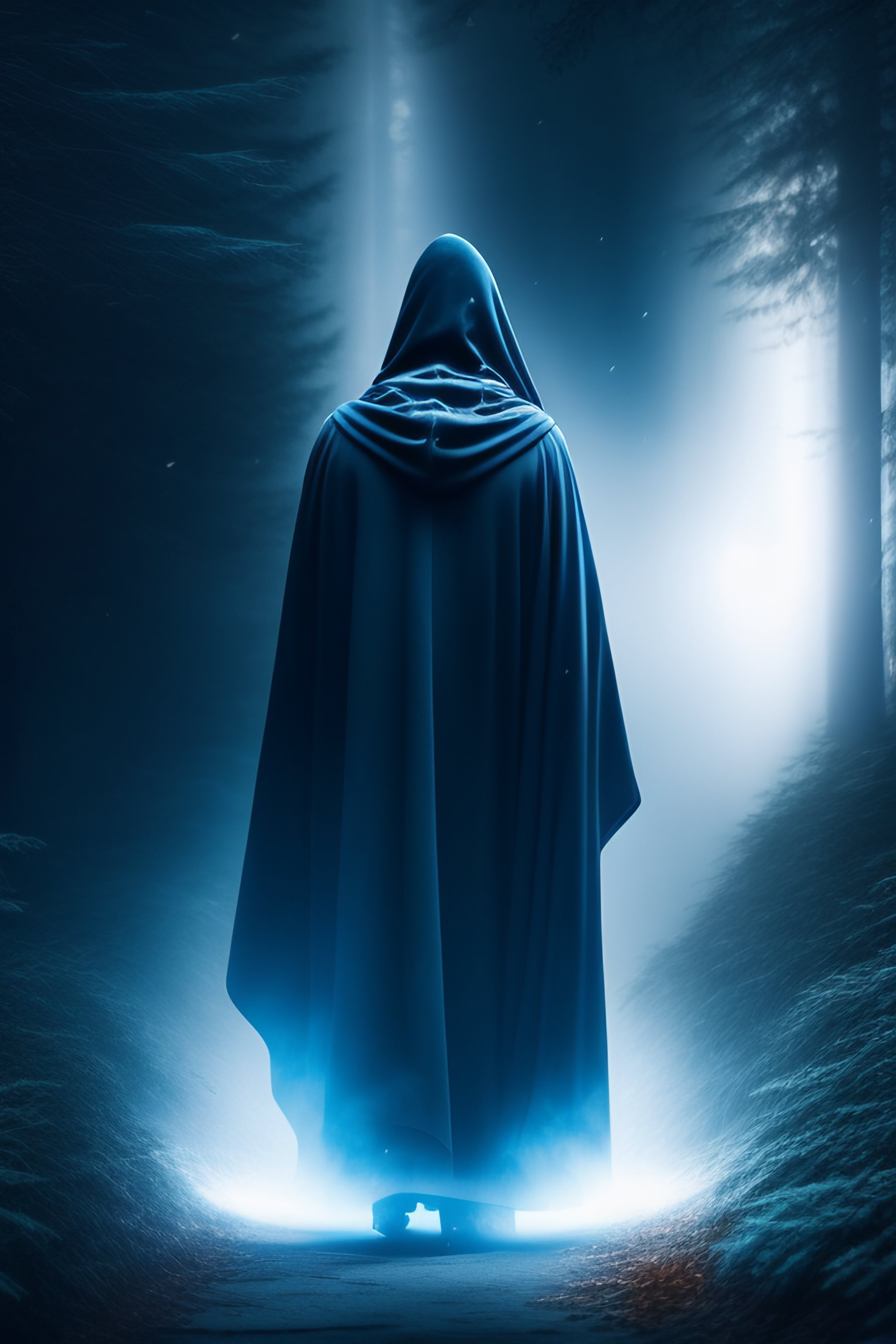Lexica - Grim reaper, wearing a gray robe, spectral blue magical aura ...