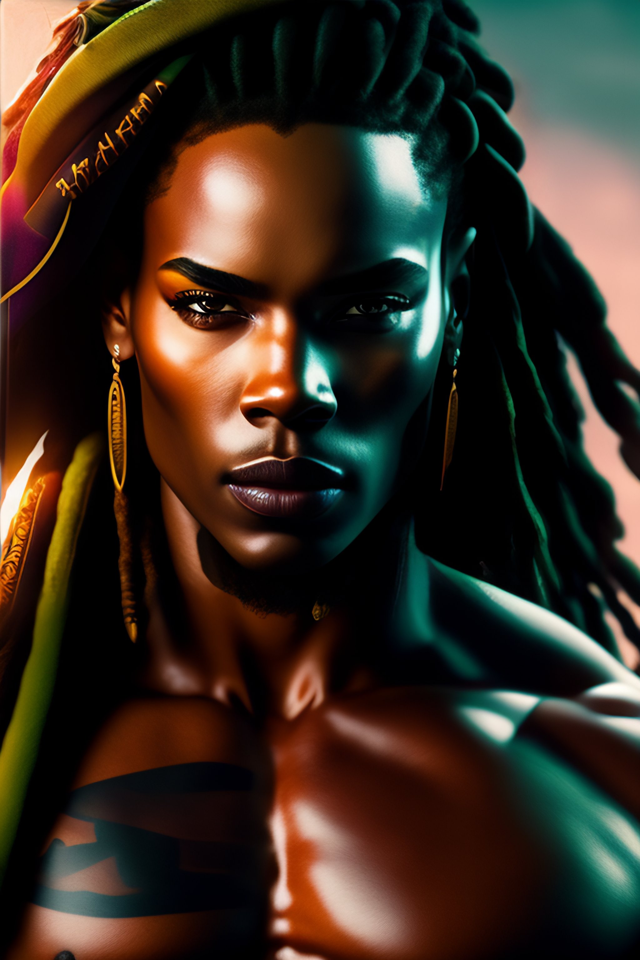 Lexica - Rasta, boxer-brief model, dreads, tattoos, 8k portrait, highly ...