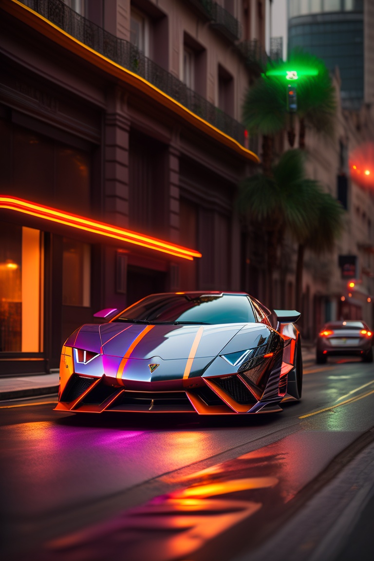 Lexica - Slow shutter speed photo of a cyberpunk , neon , architecture ...