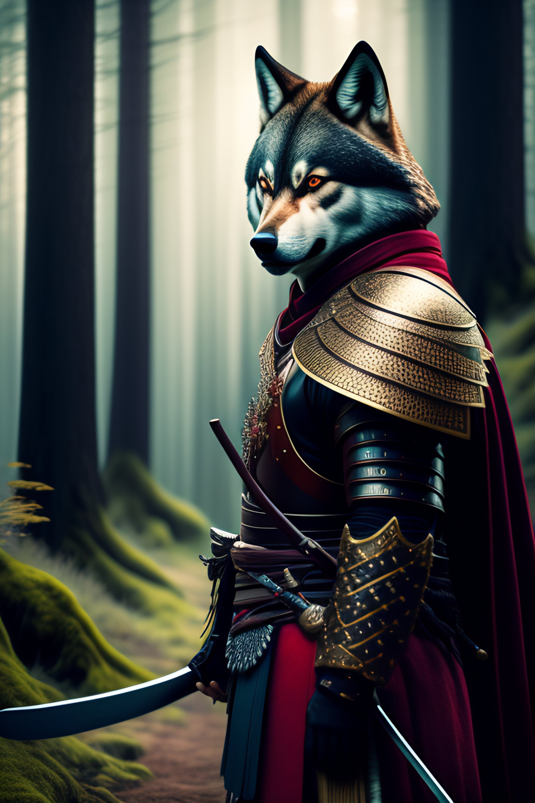 Lexica - Photorealistic Japanese samurai with wolf head holding a sword ...