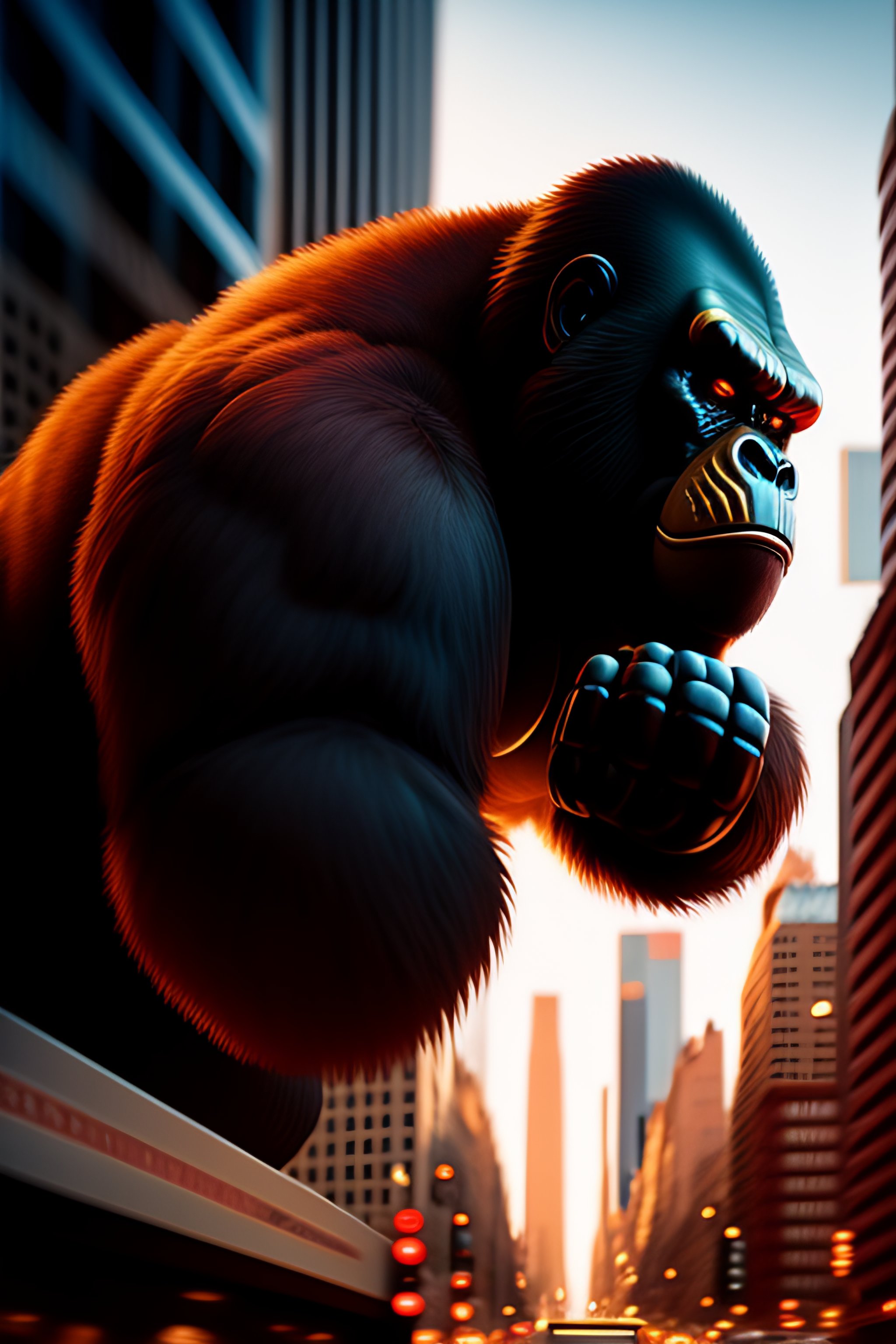 Lexica - King kong terrorizing the streets of new york city, by artgerm ...