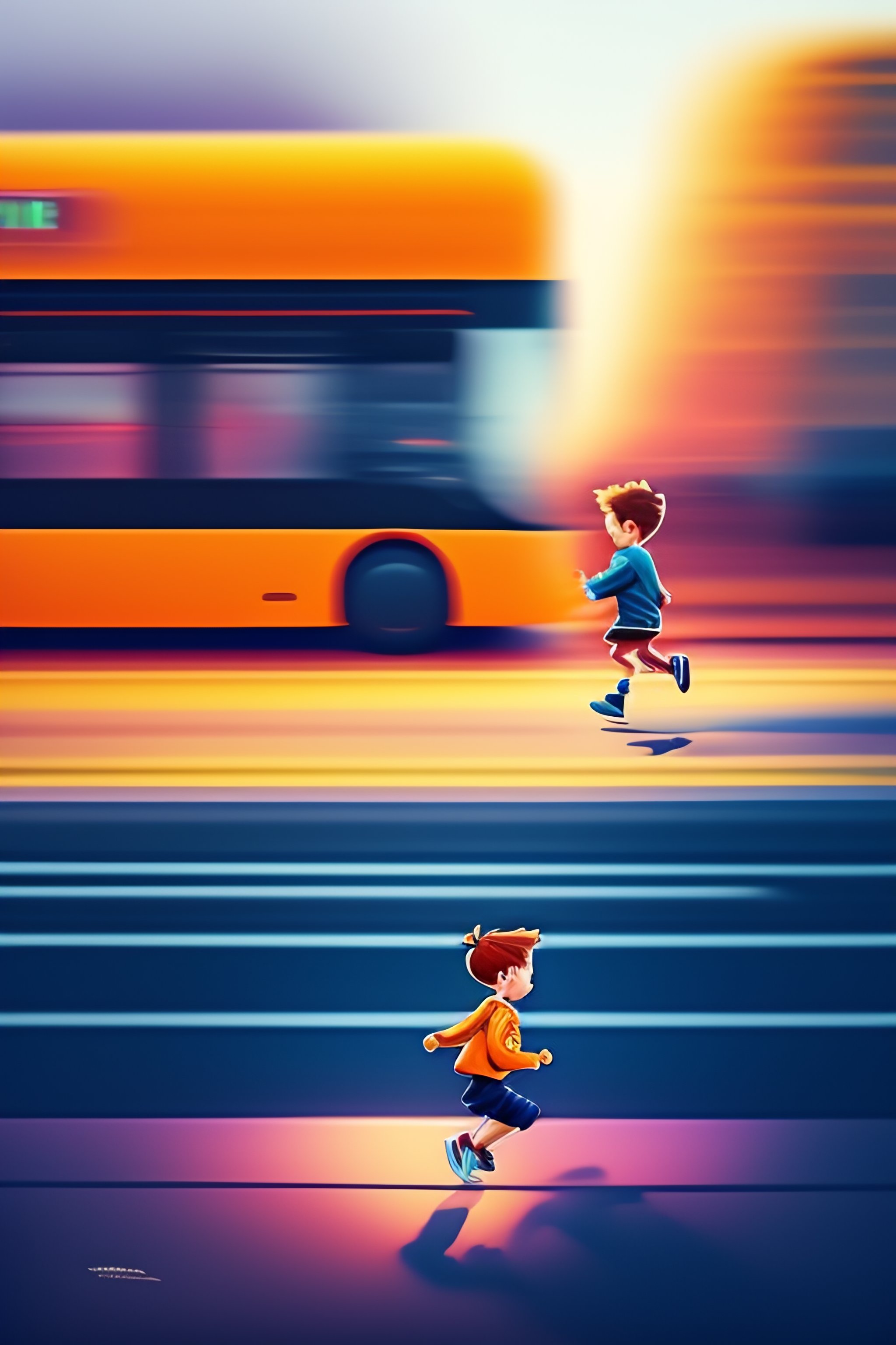 Lexica - A James gilleard's illustration of a kid running to catch a bus