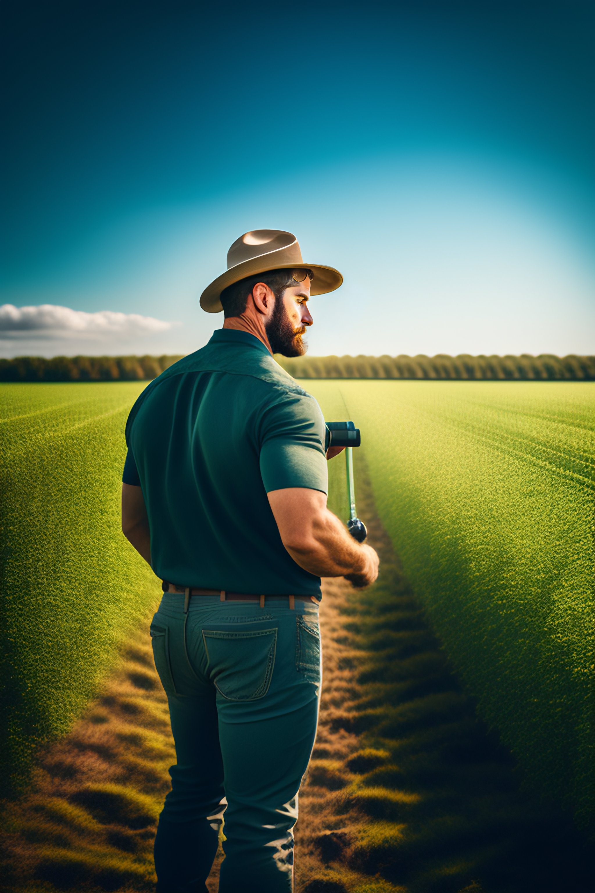 Lexica - Portrait of a masculine farmer using iphone to digiscope in field