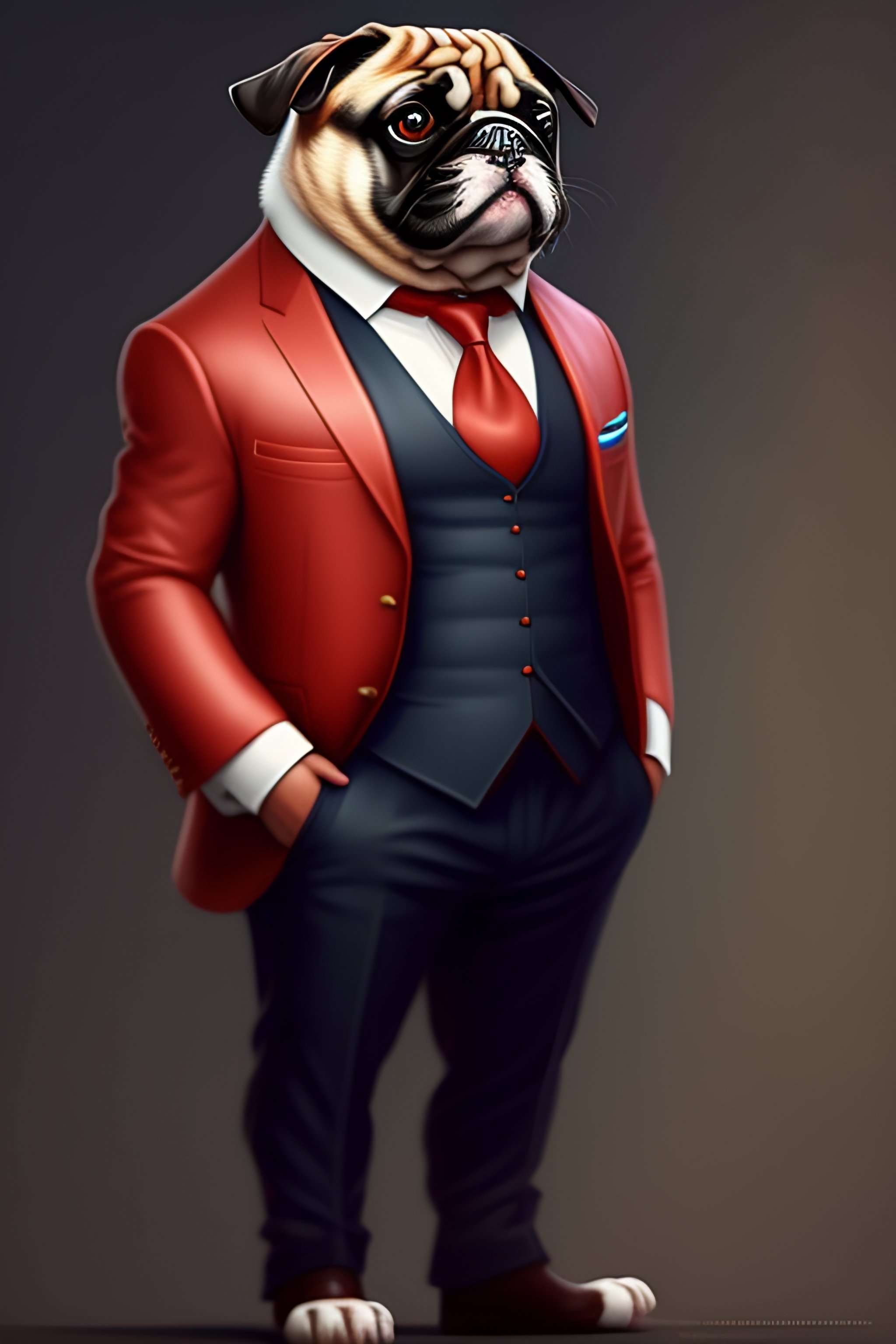 Lexica - Anthro furry humanoid pug, three piece suit without tie ...
