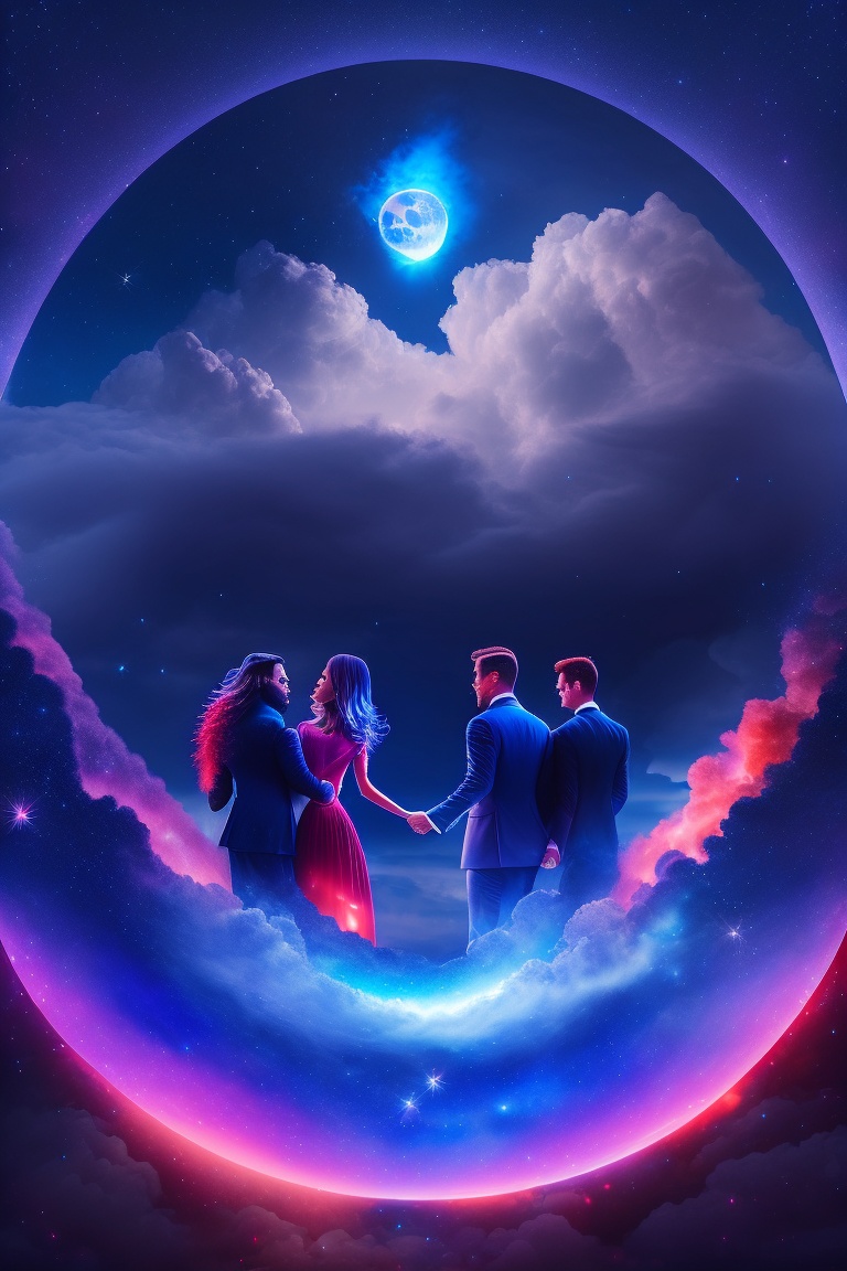 Lexica - Two couples in love, surrounded by fairy glitters in blue ...