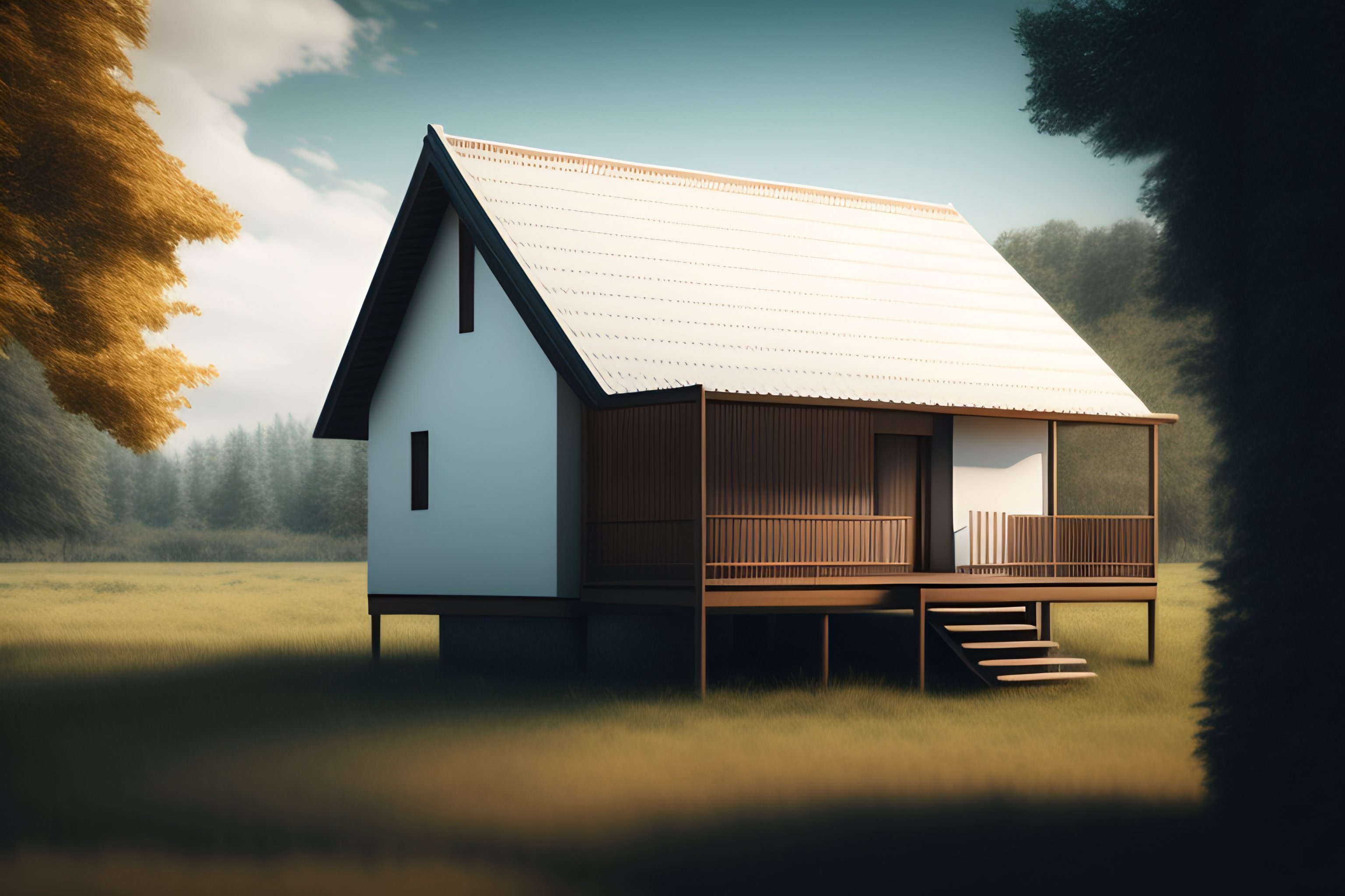 Lexica - Small house with wooden roof in white sky