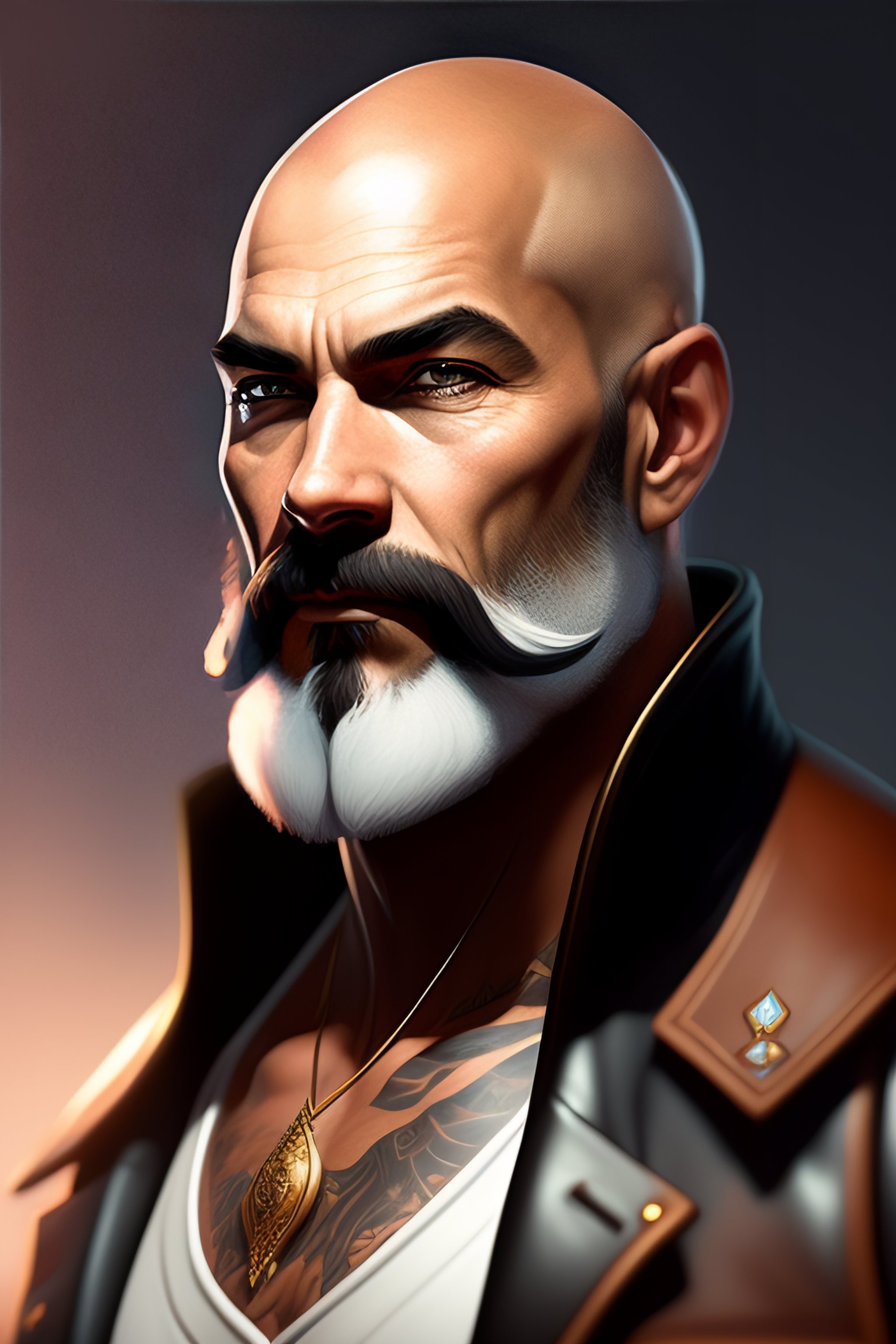 Lexica - A grizzled man with a bald head with dark short stubble ...