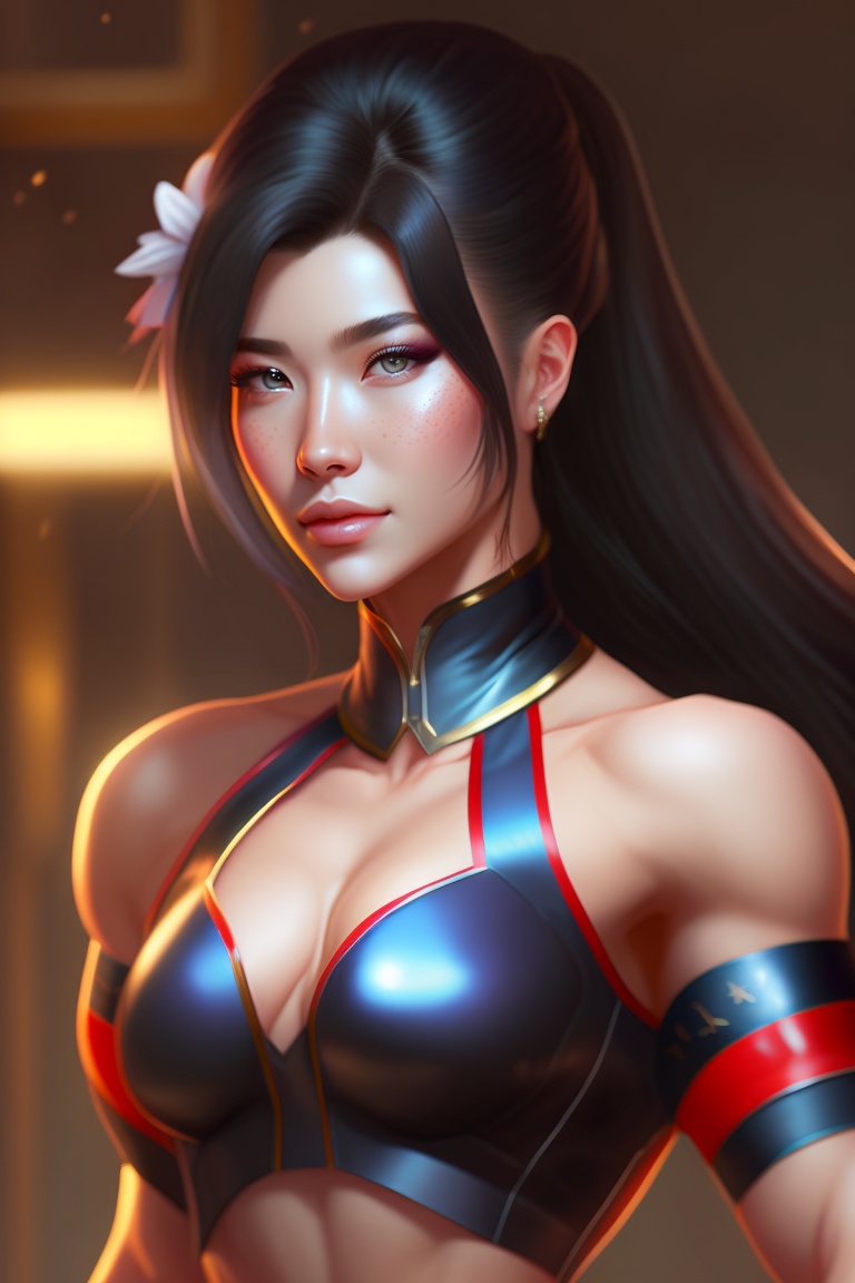 Lexica - Goth, black hair, bimbo, strong, spandex, superhero, brunette, muscular, realistic ...