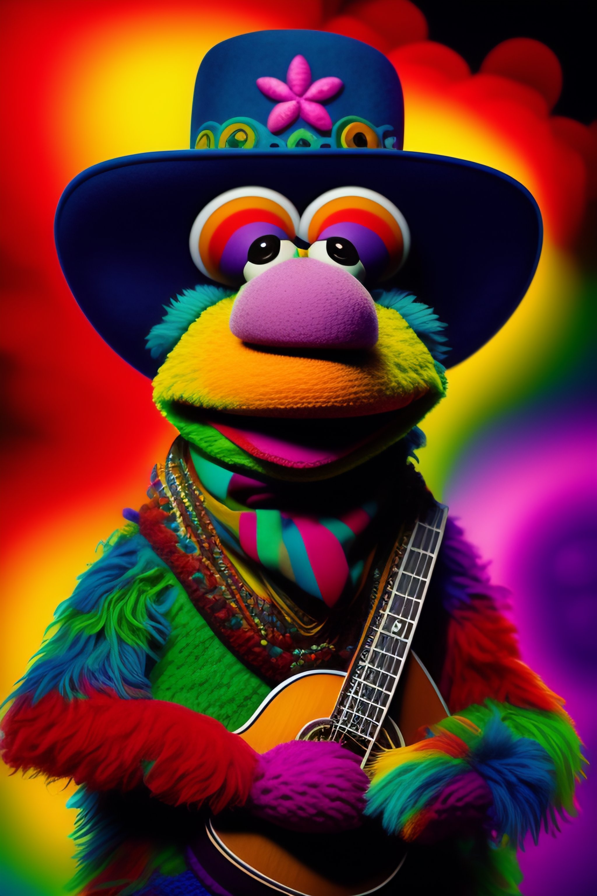 Lexica - Muppet on acid, solo, high-quality portrait, hippie style
