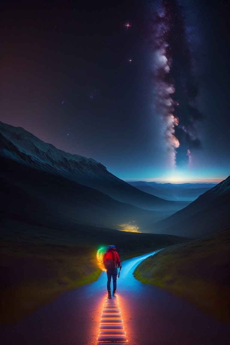 Lexica - A nightscape with bright stars and a person holding a lantern ...