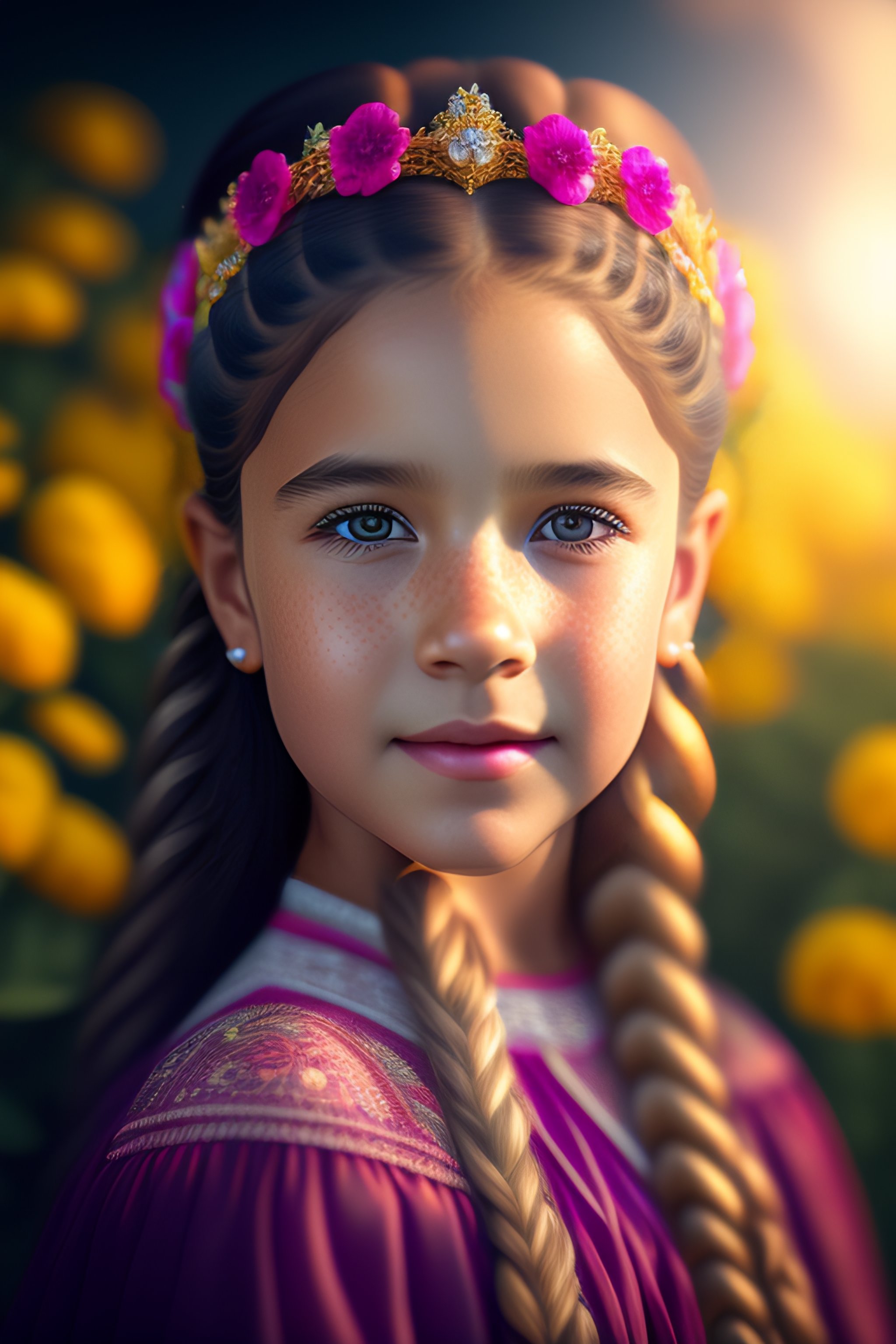 Lexica - Photo realistic closeup portrait of sweet little girl, braided ...