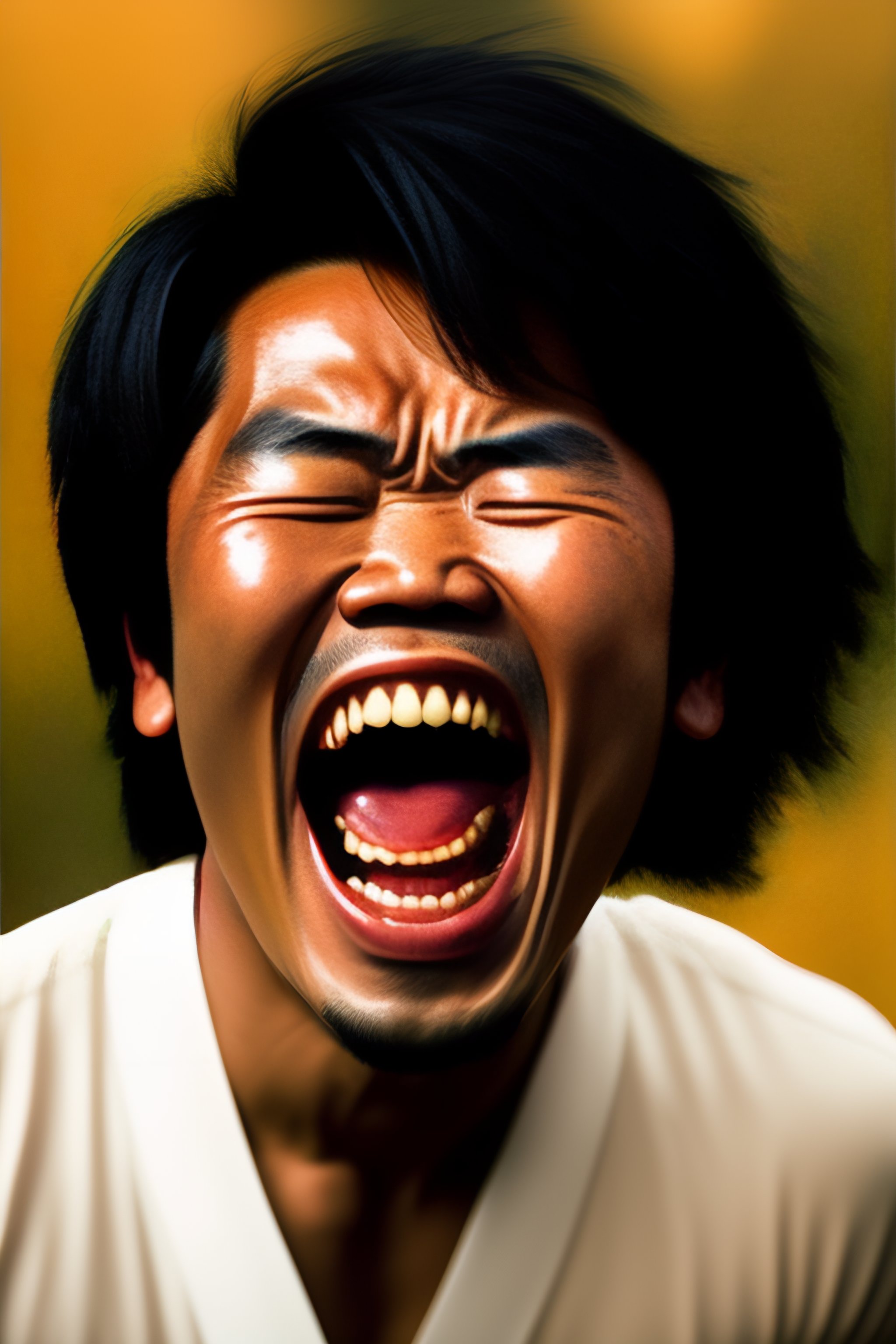 Lexica - Portrait of youg asian man screaming, crying
