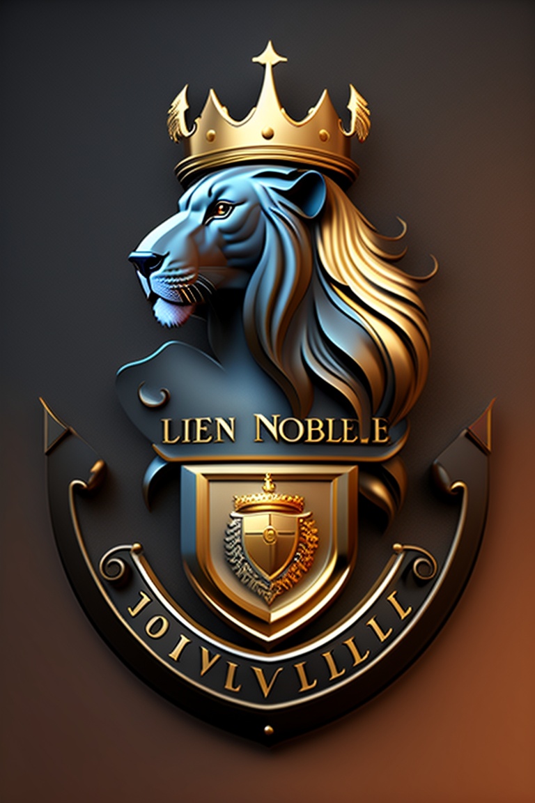 Lexica - Write Lord Noble, in 3d typography design, coat of arms, gold lion