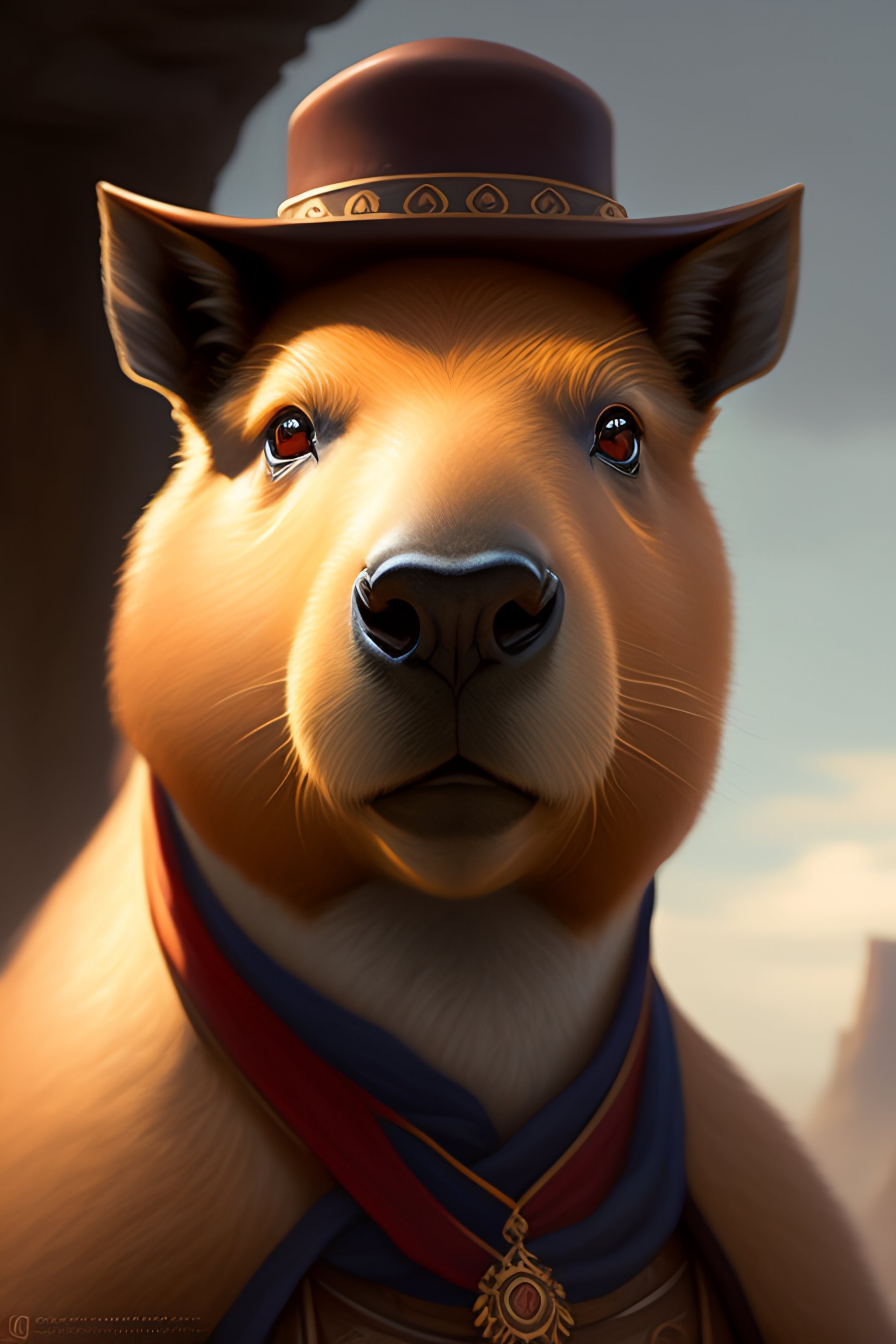 Lexica - A detailed portrait of capybara illustrator, by justin gerard ...