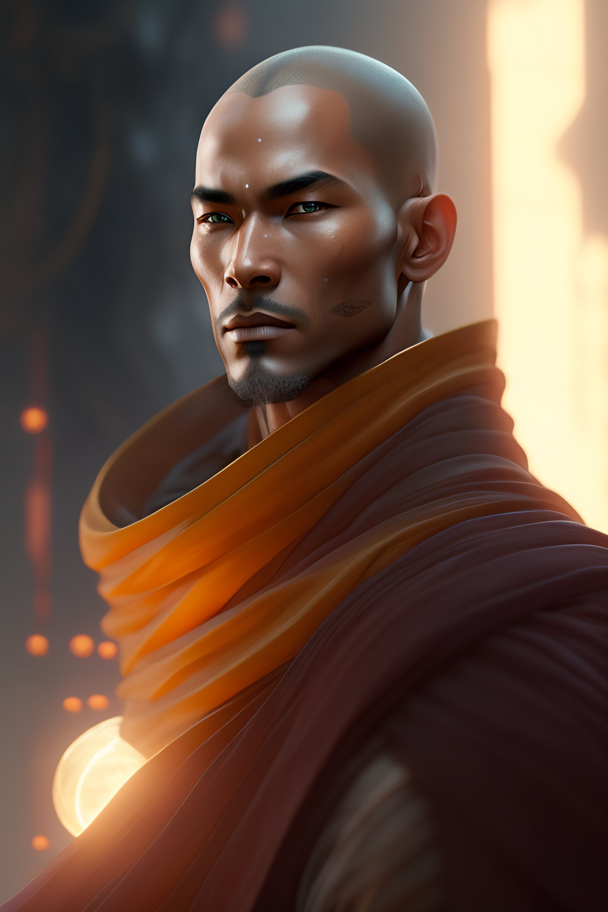 Lexica - A cyborg warrior monk 🙏, wearing a flowing cloak, cyborg ...