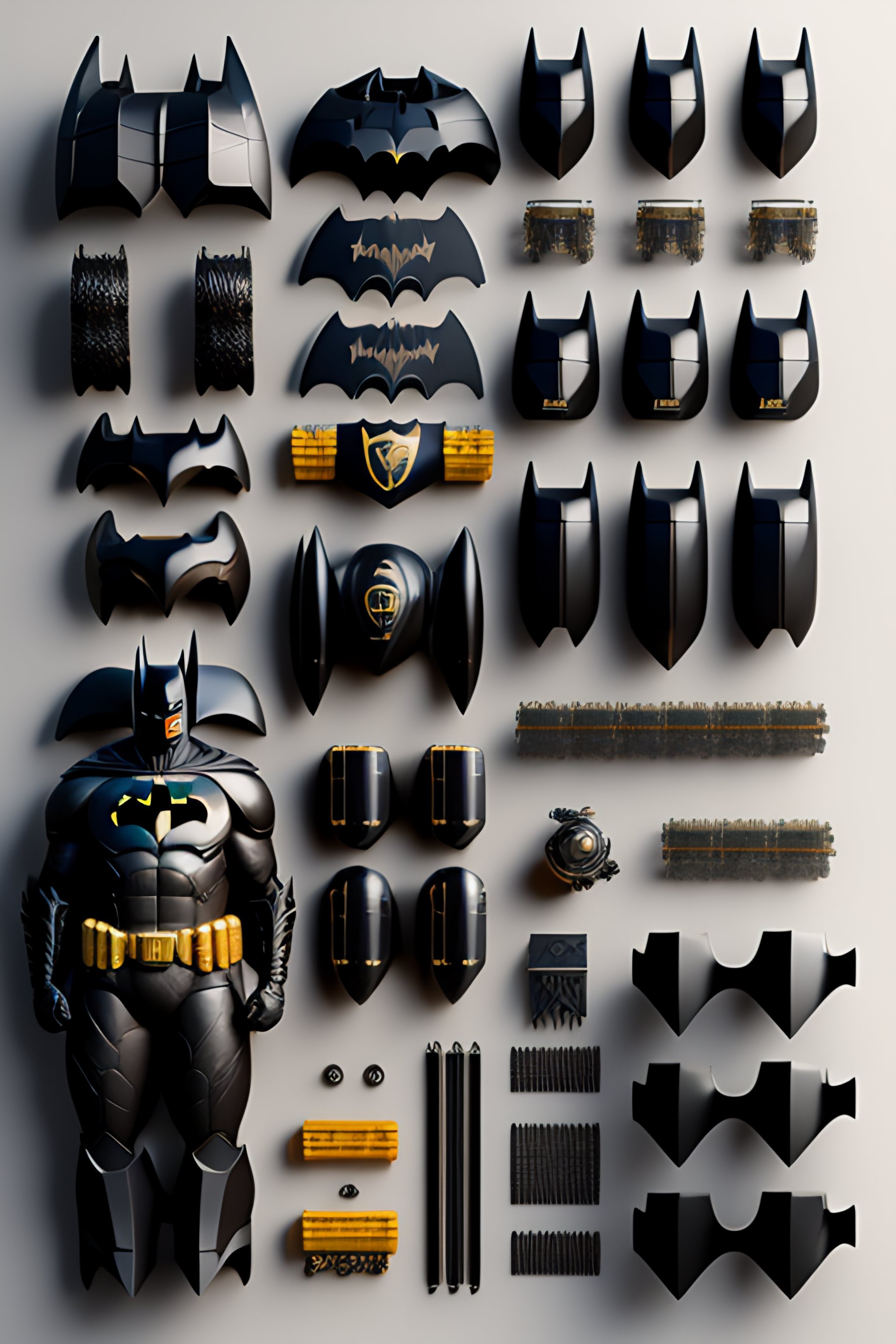 Lexica - Batman suit, costumes and mechanical parts, knolling, knolling ...