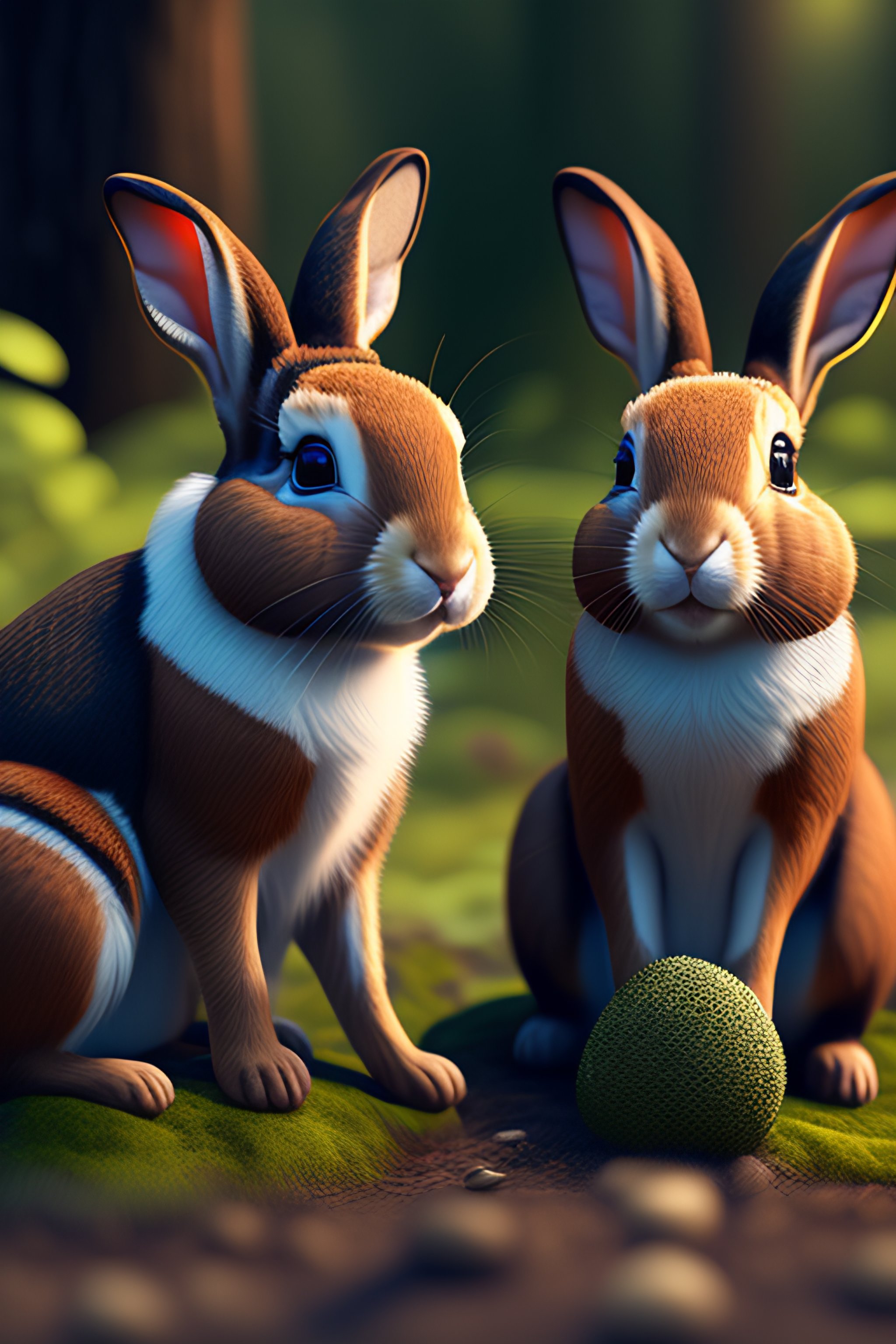 Lexica - Anthropomorphic rabbits sitting on the ground of a dark forest ...