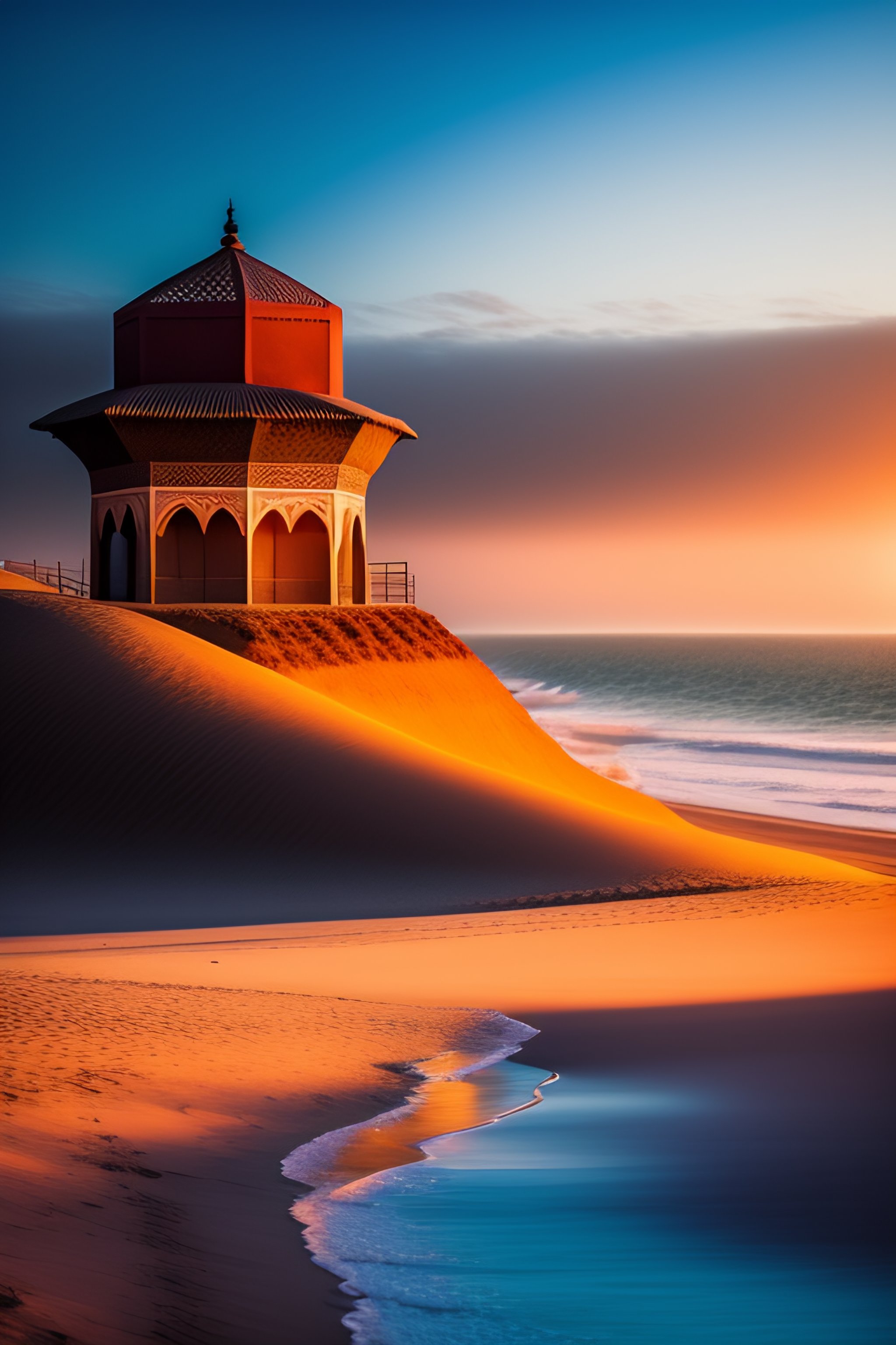 Lexica - Beautiful photograph of moroccan house by the beach at sunrise ...