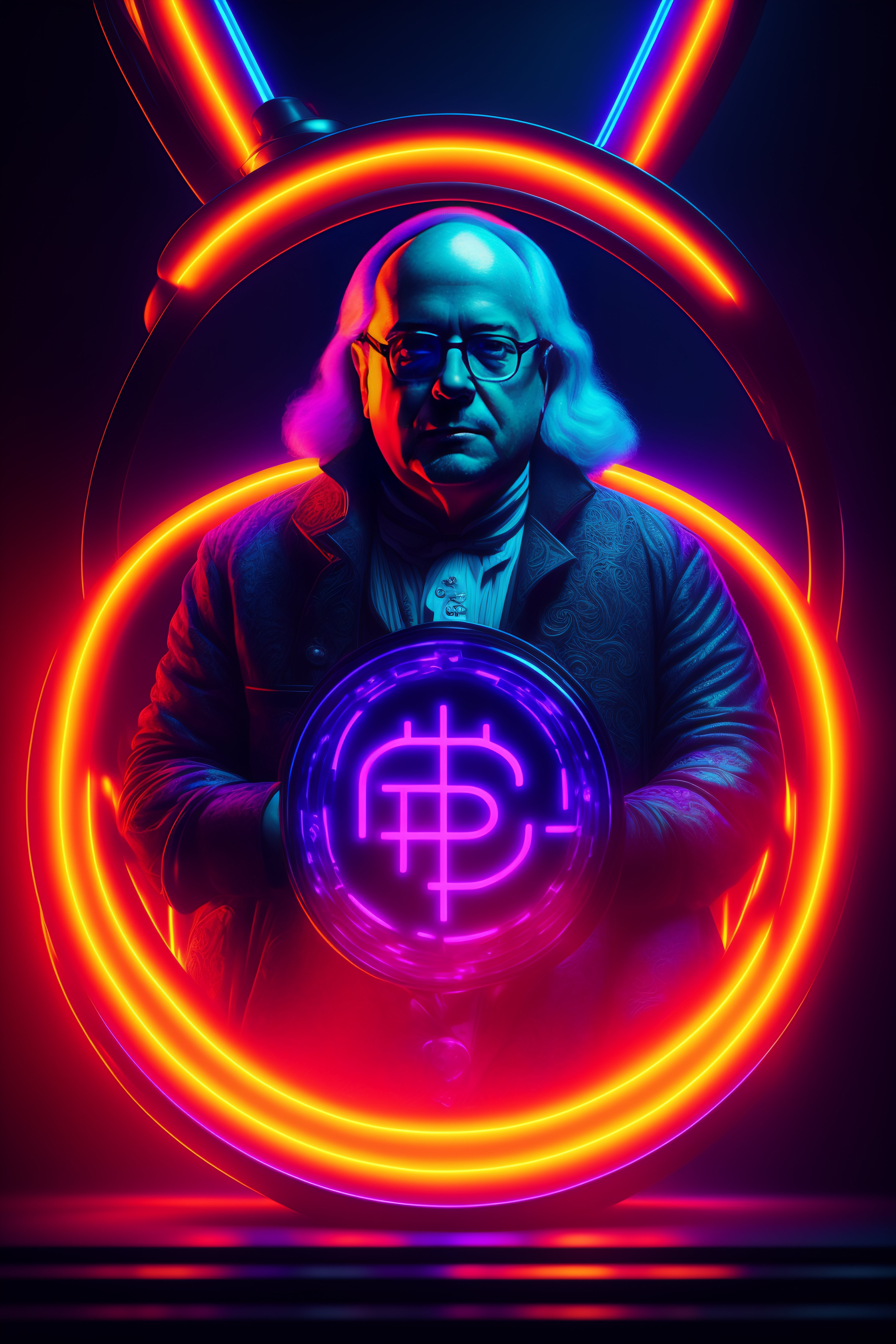 Lexica - Picture of Benjamin Franklin in crypto style, Imax cyber neon ...