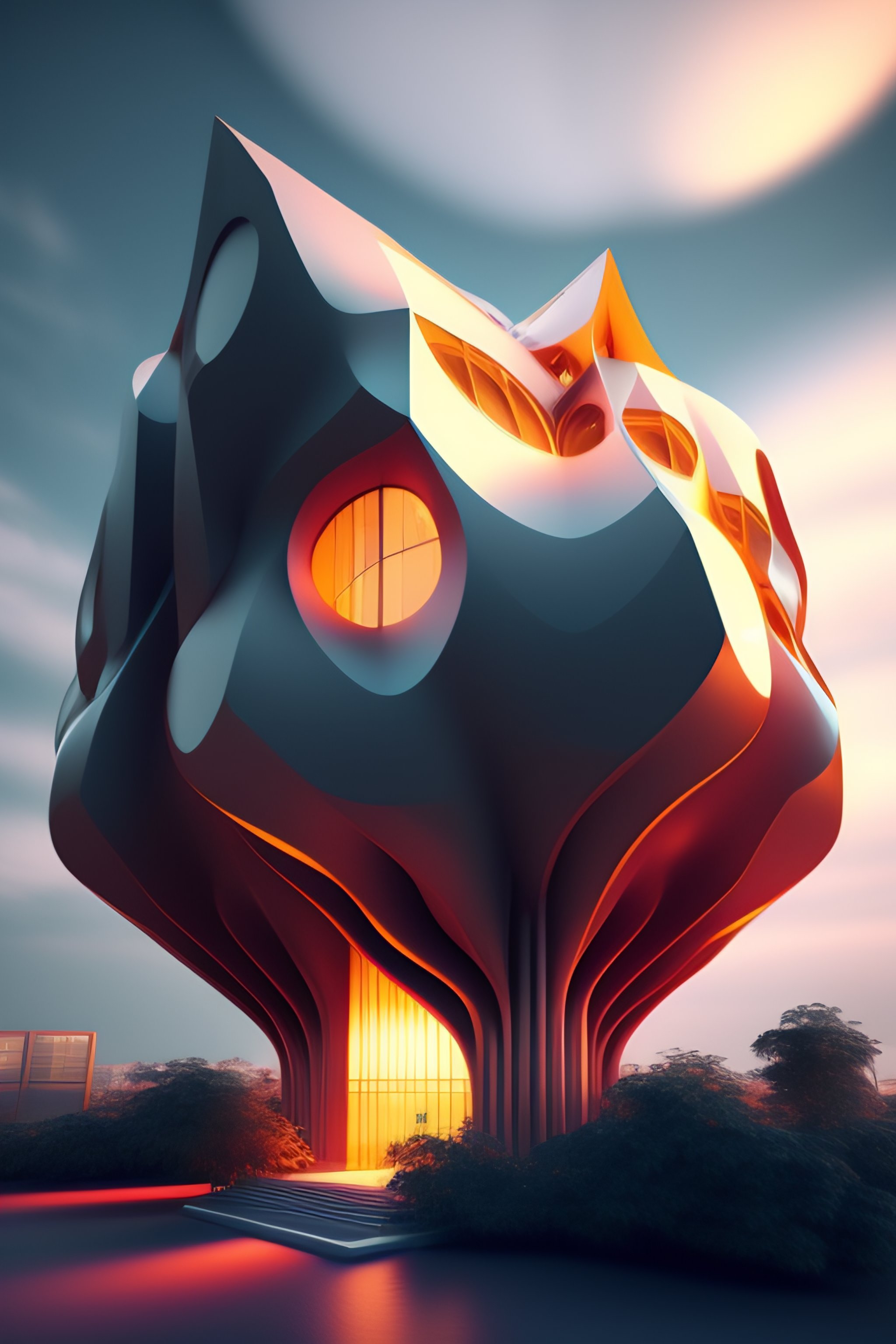 Lexica - Futuristic organic shape building consist of dynamic particles ...