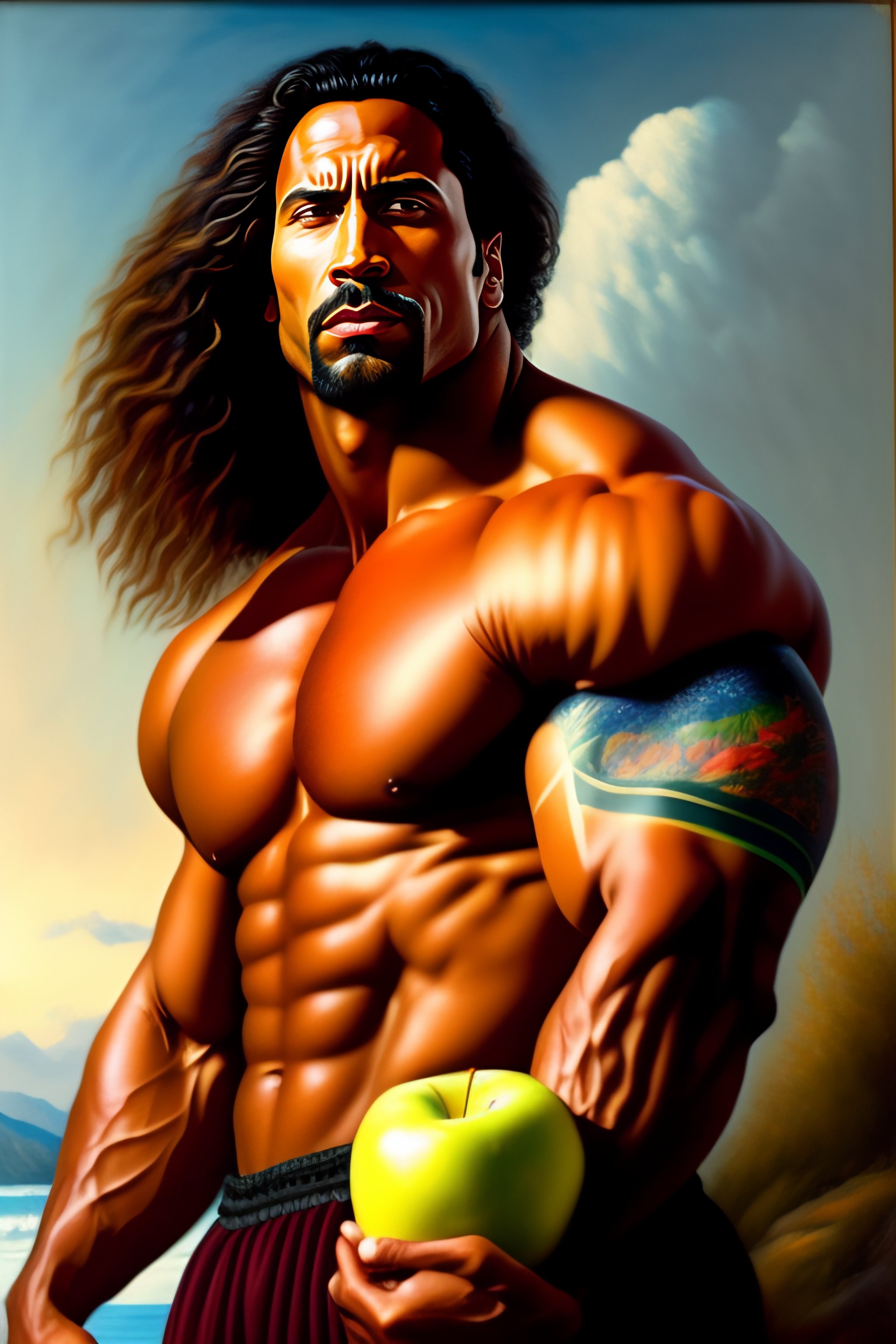 Lexica - An ultrarealistic portrait of crazy long haired Dwayne Johnson ...