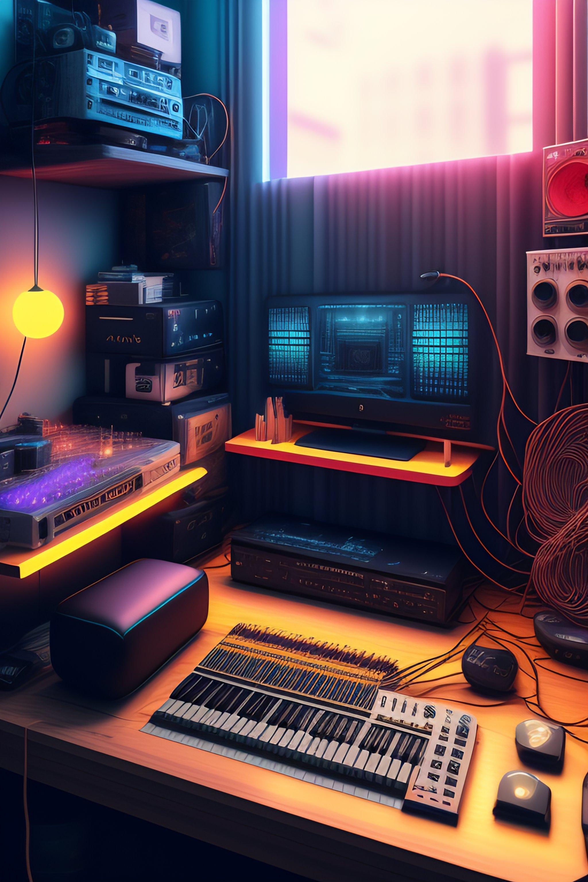 Lexica - A highly detailed illustration of a messy electronic musician ...