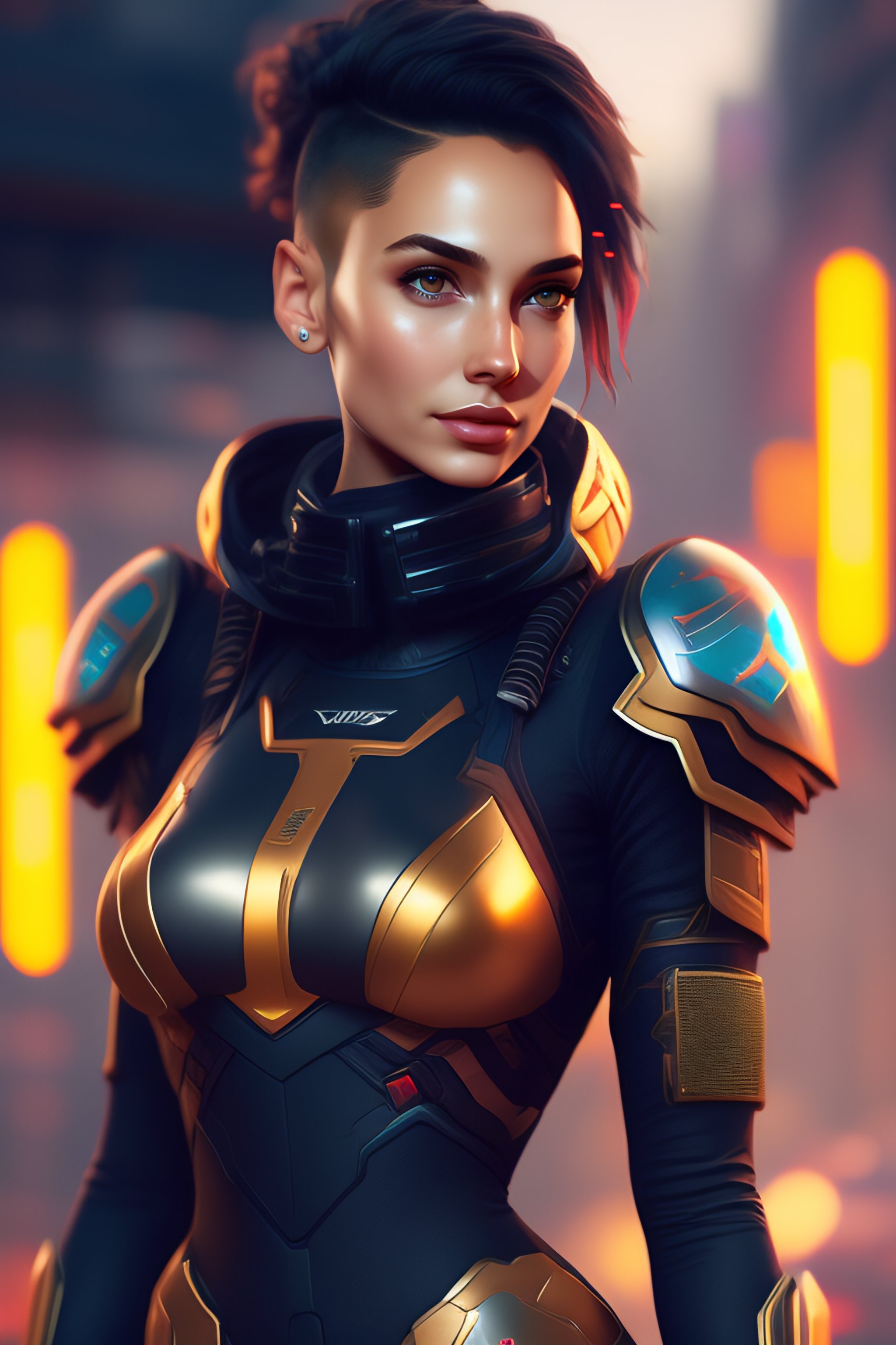 Lexica - Cute GAL GADOT Mech Punk clothes with short hair girl, battle ...