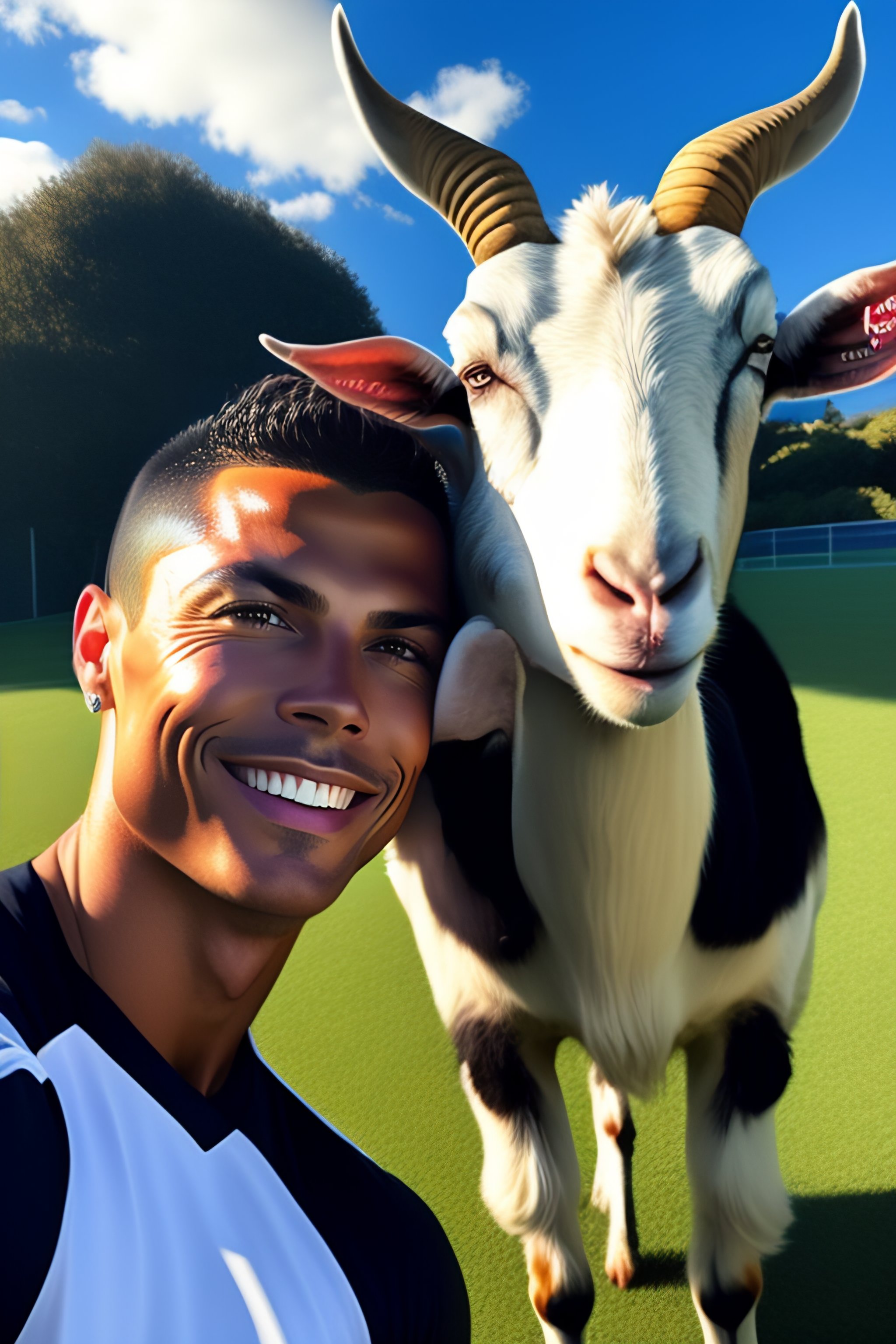 Lexica - Ronaldo taking a Selfie with a goat hyper realistic
