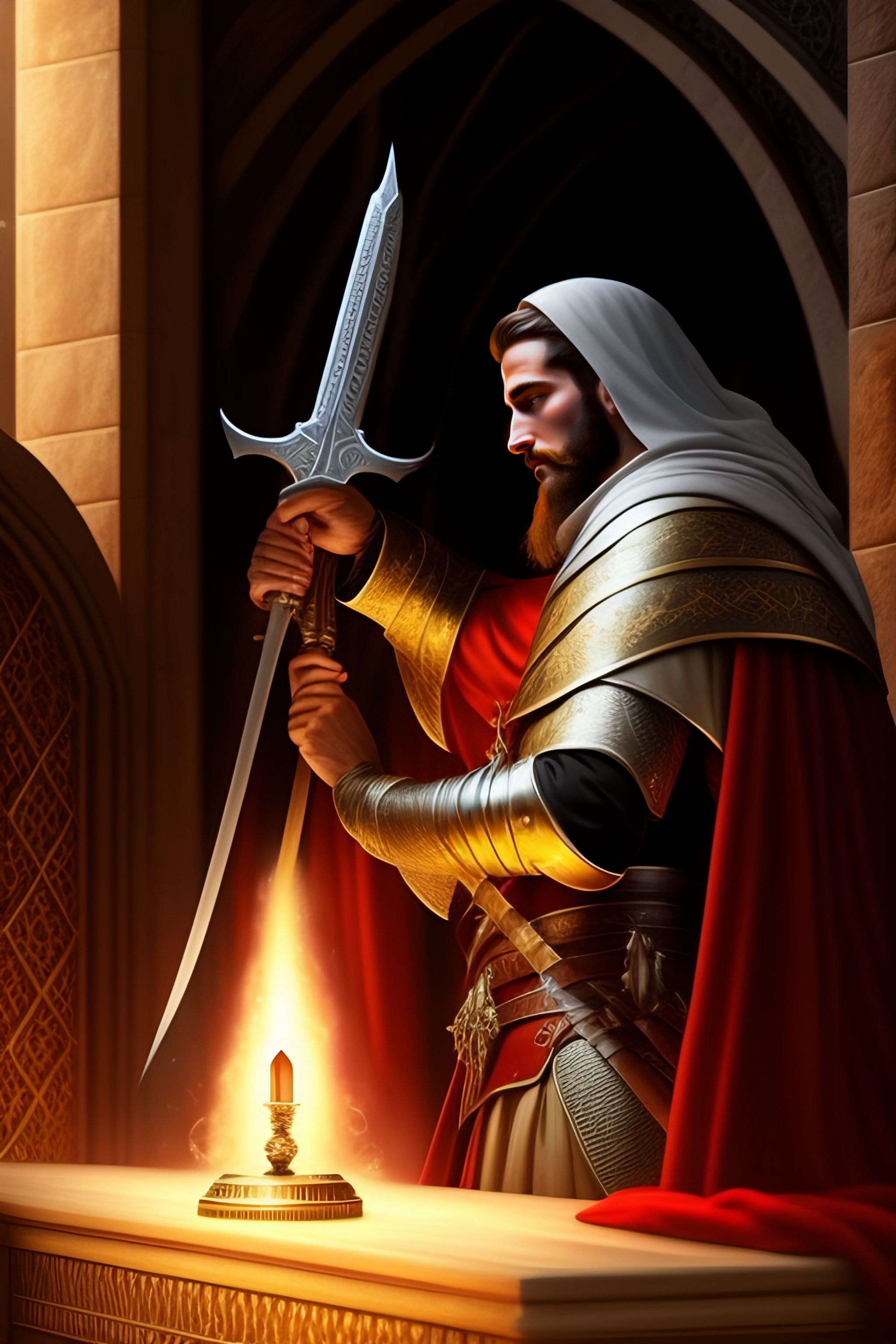 Lexica - Templar priest knight knelling and praying in a grand chappel ...