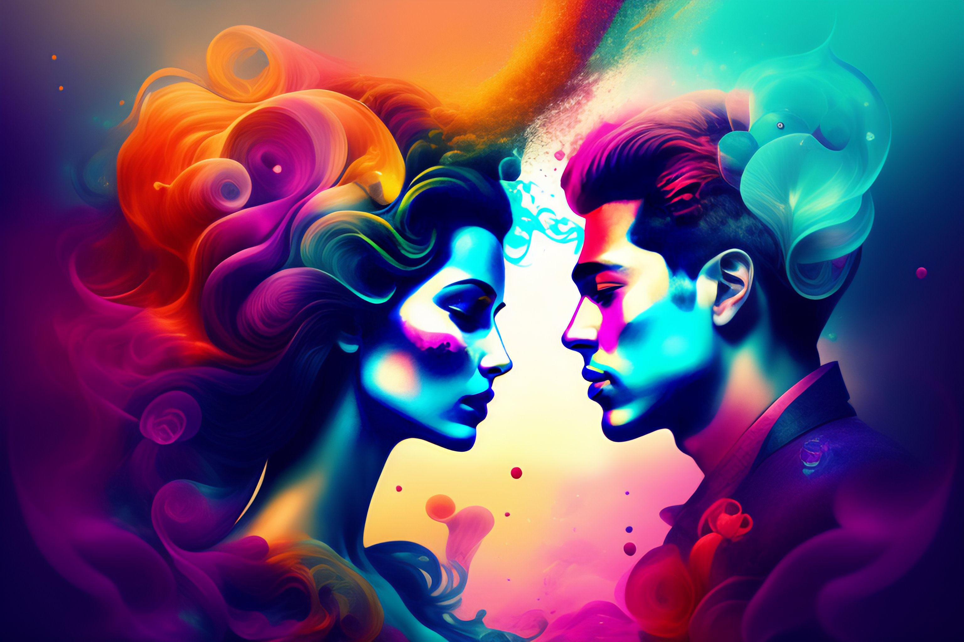 Lexica - Abstract colorful underwater ink art of a man and woman in ...