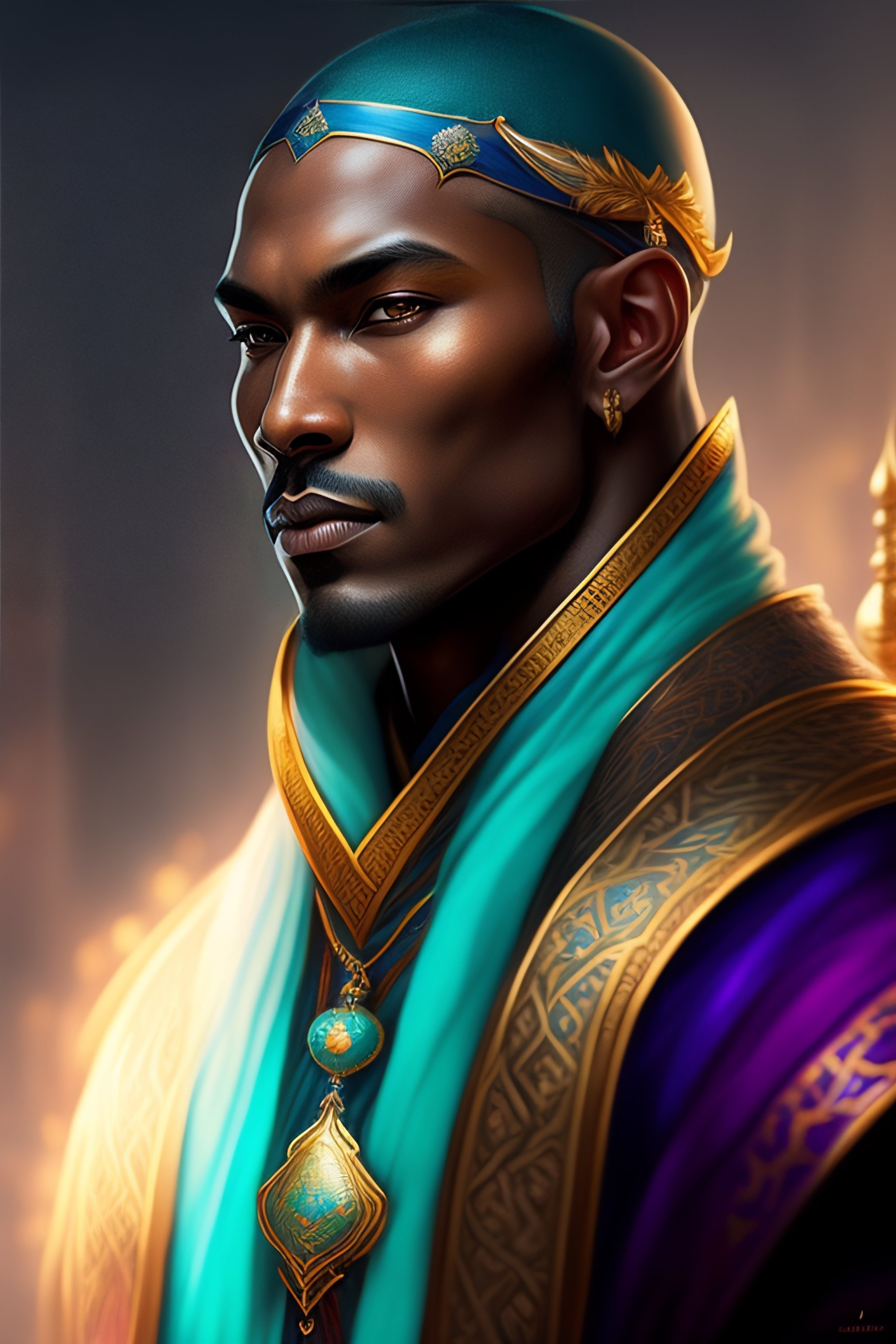 Lexica - Male drow shaolin monk wearing turqoise and gold jewellery ...