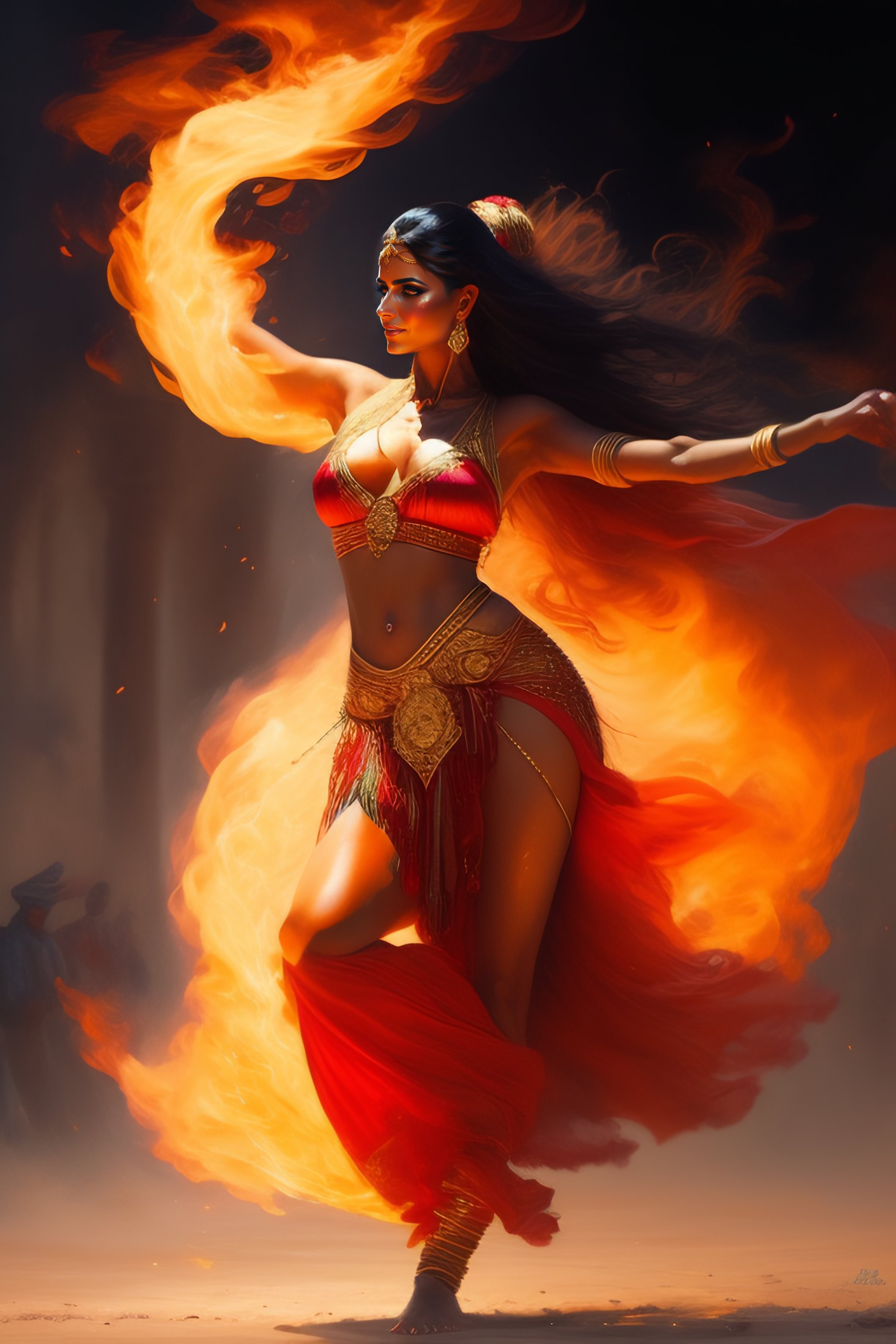 Lexica - Firedancer arabian woman dancing with fire, greg rutkowski