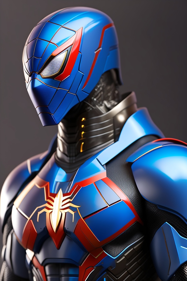 Lexica - Robot spiderman, full body, iron head, blue black white colour