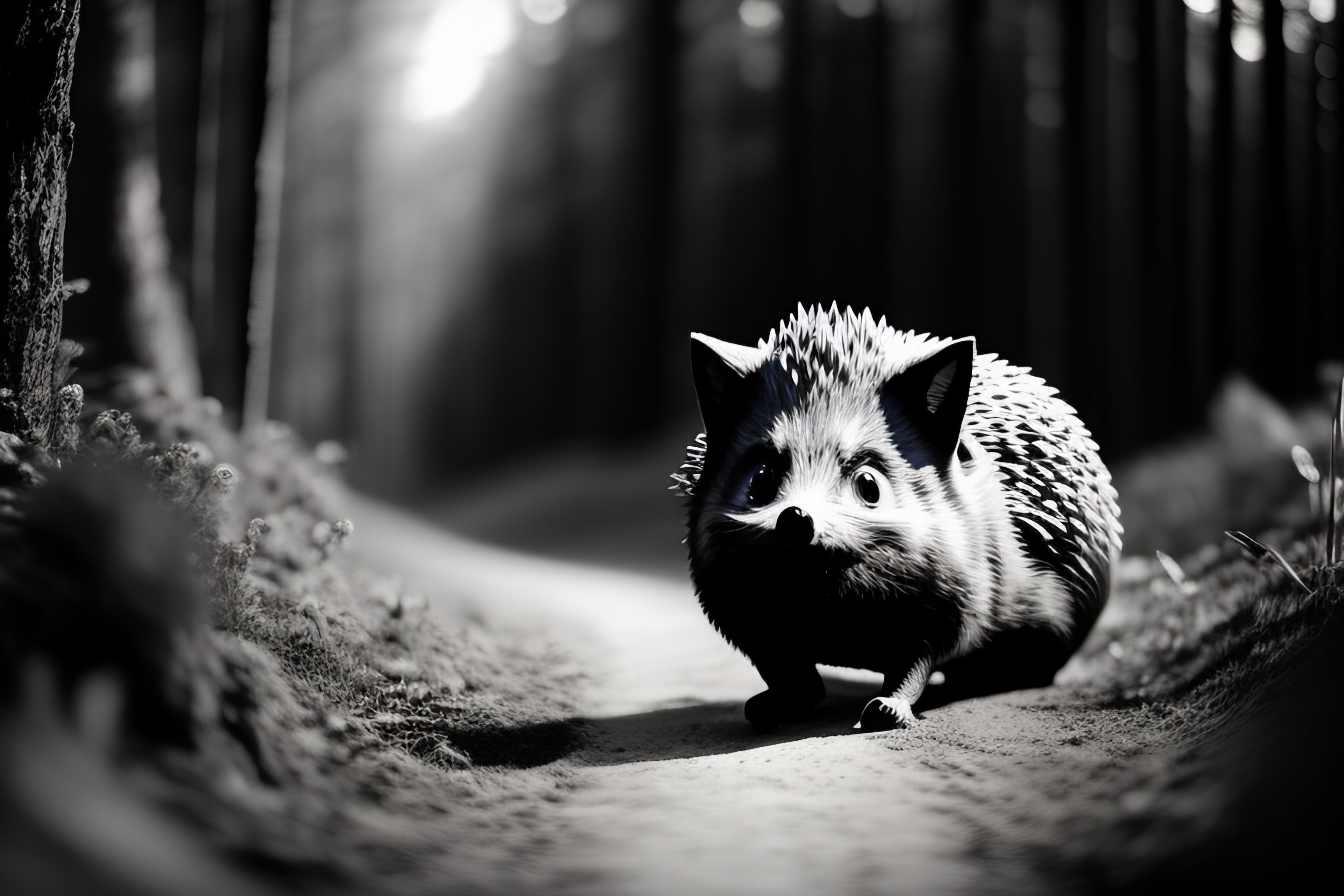 Lexica - Sonic the hedgehog caught on trail cam, black and white, fuzzy ...