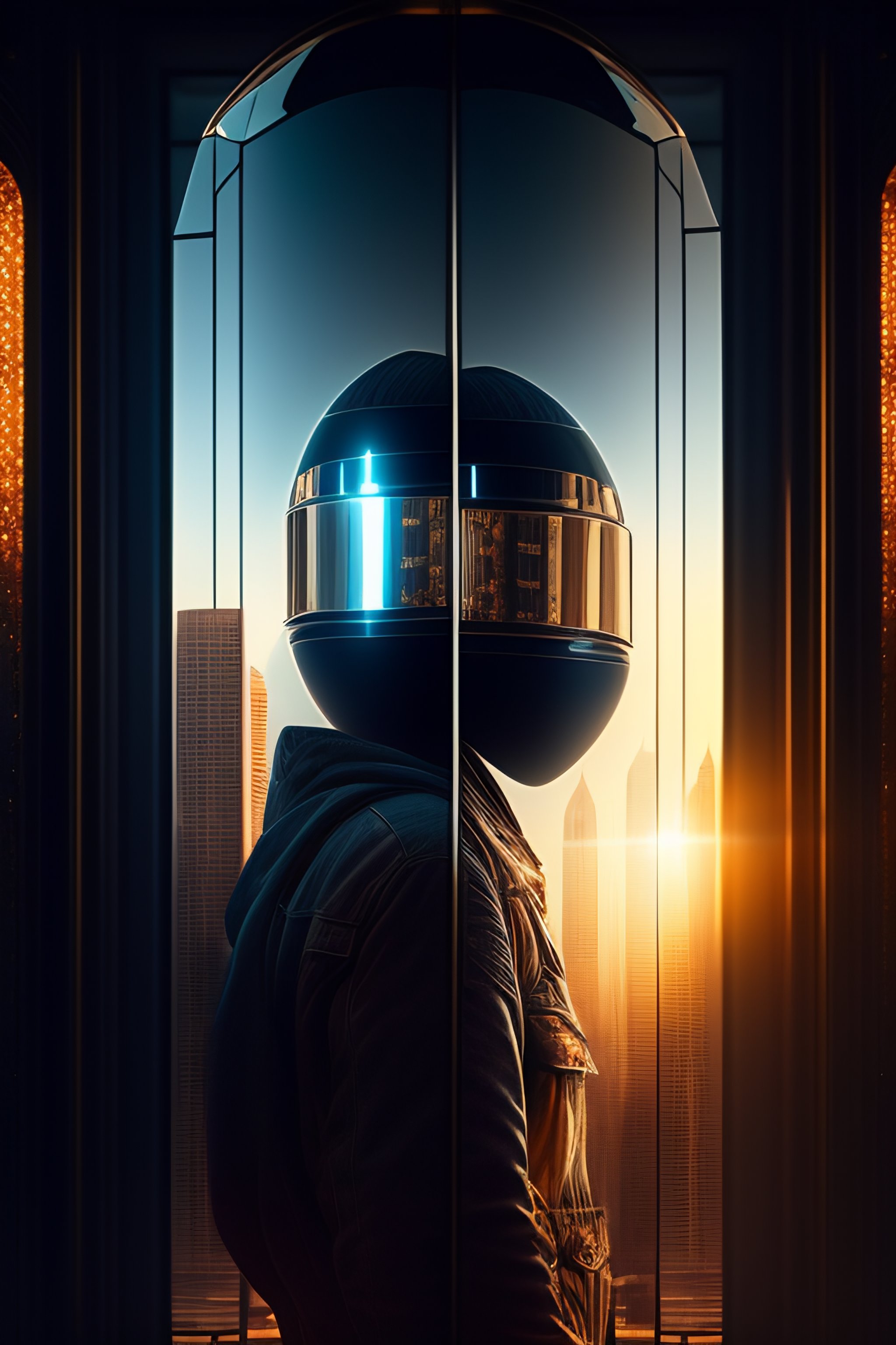 Lexica - An humanoid with a mask made enterily of mirrored glass, urban ...