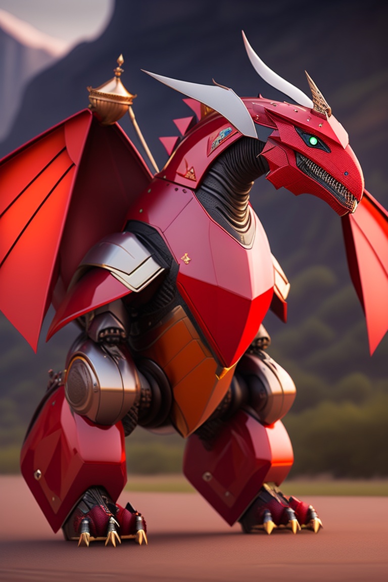 Lexica - Large red robust 4-legged robot dragon with huge shield-shaped ...