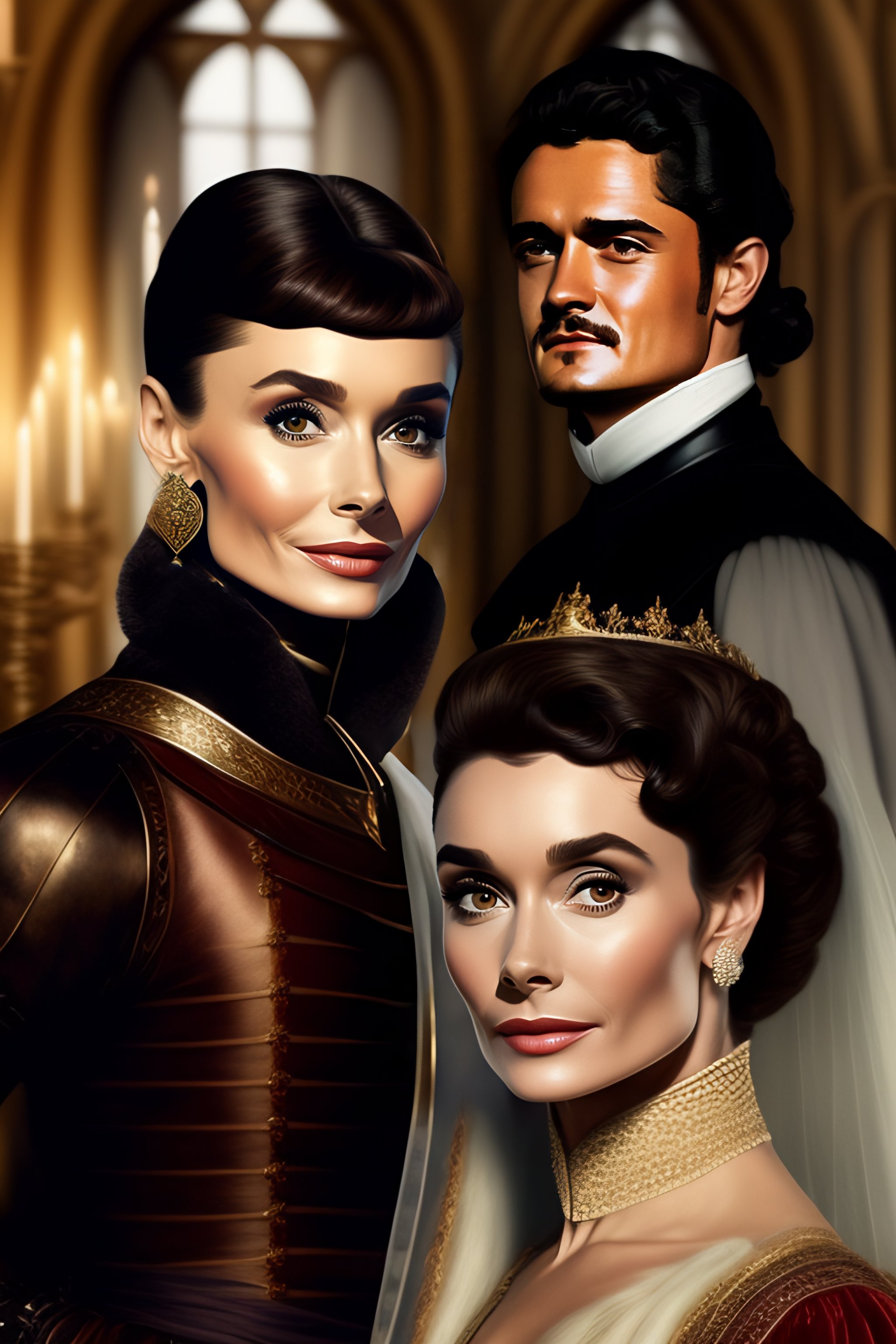 Lexica - Audrey Hepburn together with Orlando Bloom in medieval style ...