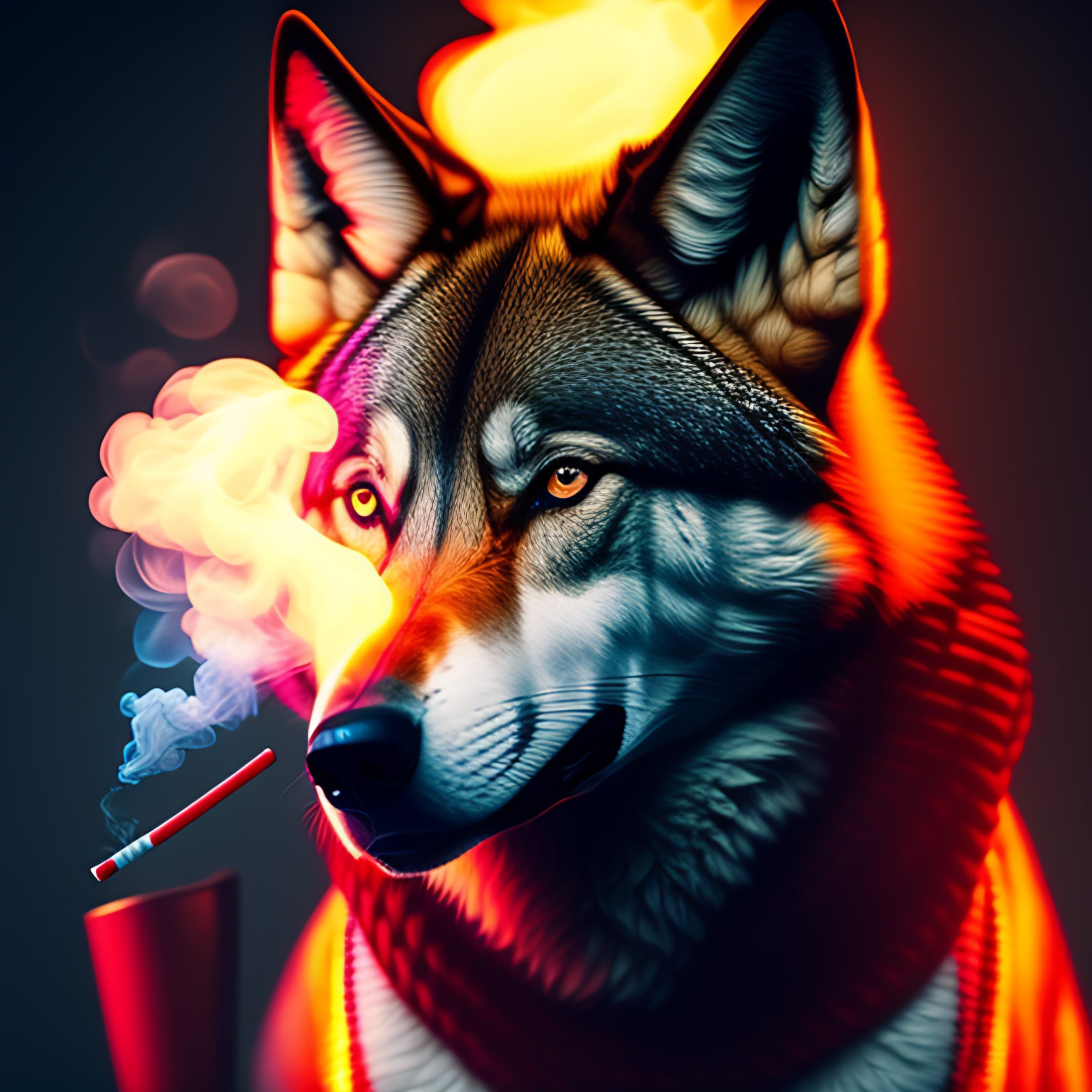 Lexica - A a robotic wolf smoking a cigarette vibrant lighting, elegant ...