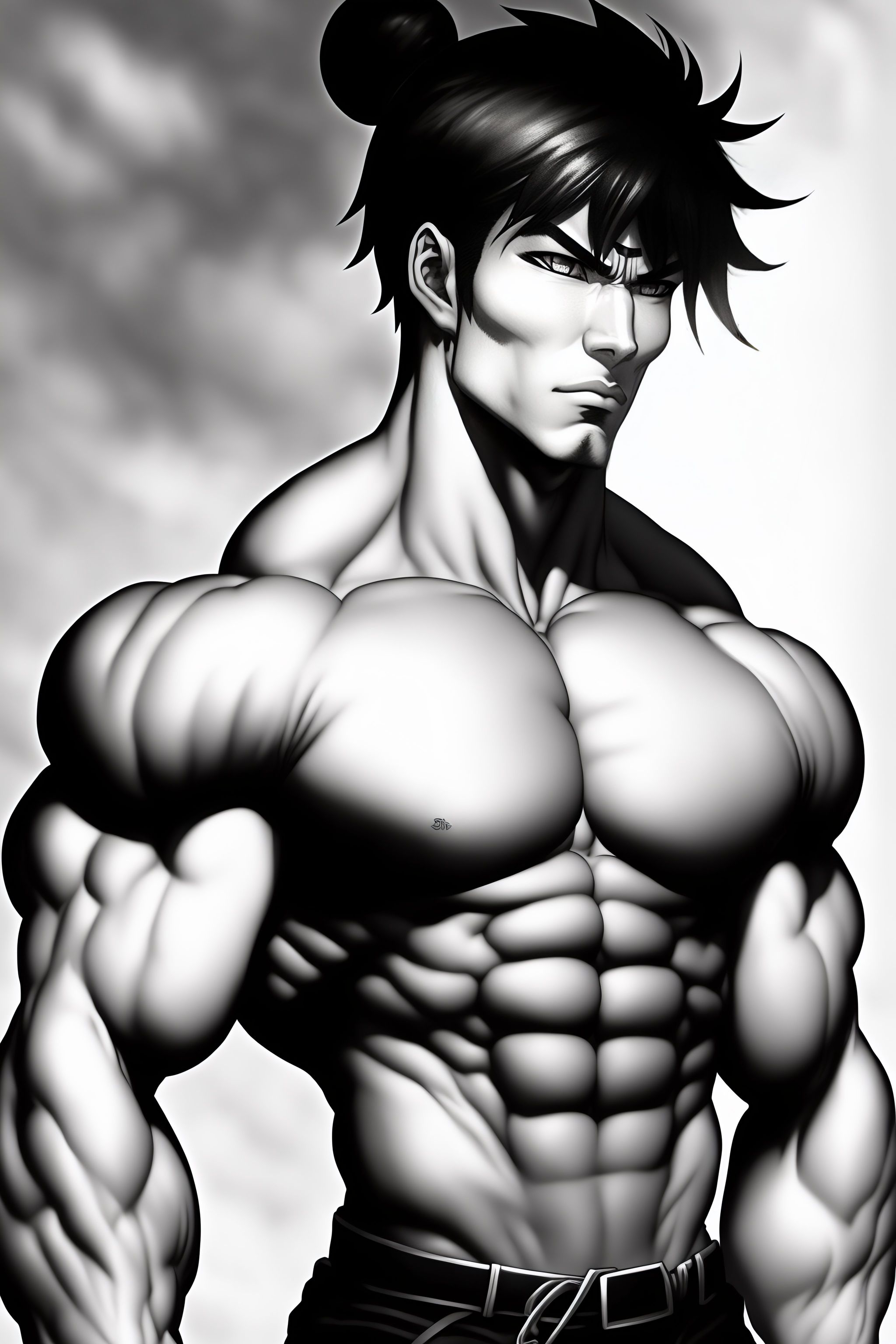 Lexica - Sketch of a muscular manga character