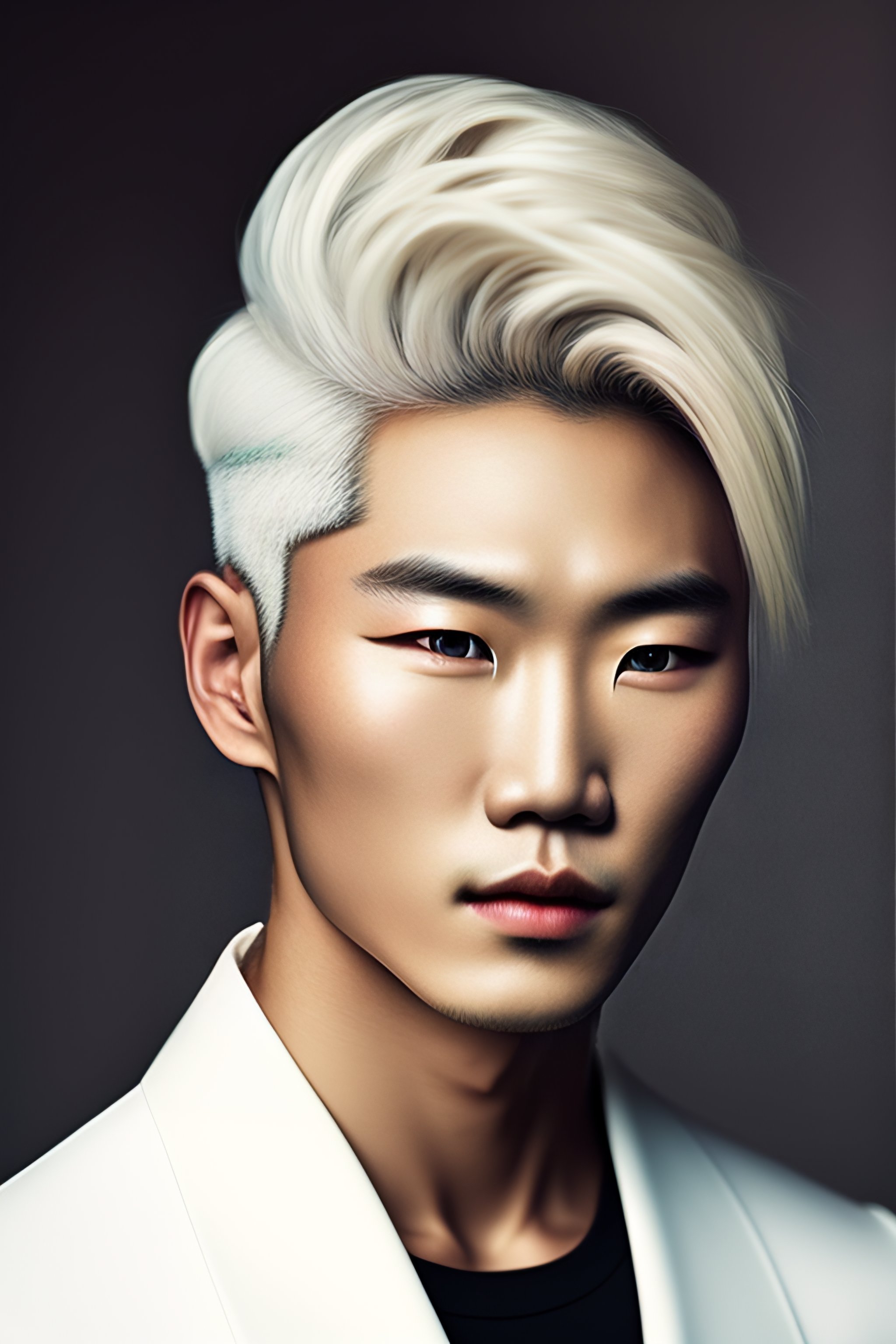 Lexica - Portrait of handsome korean model with white hair