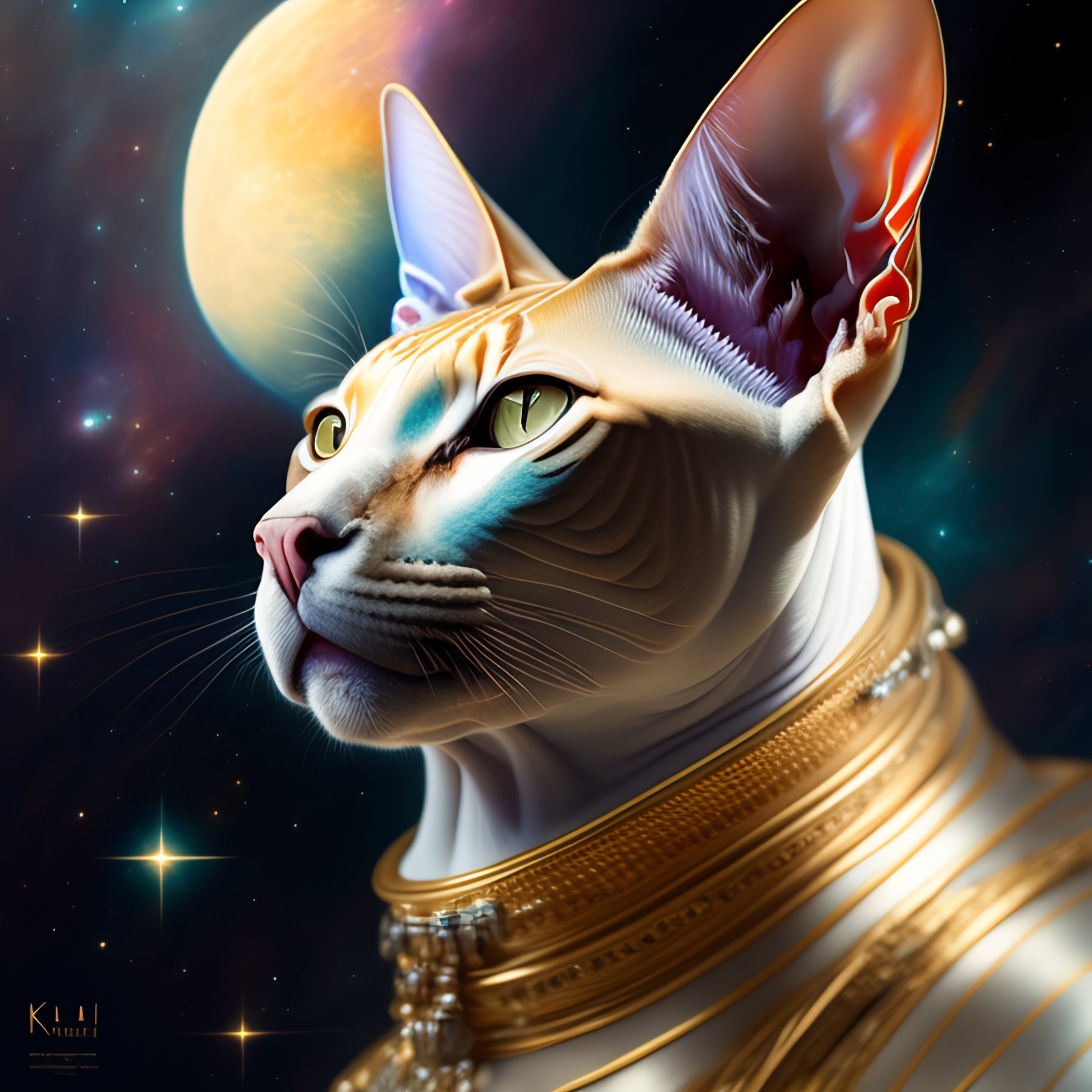 Lexica - Stunning cosmic portrait of beautiful a Sphynx cat, Wearing in ...