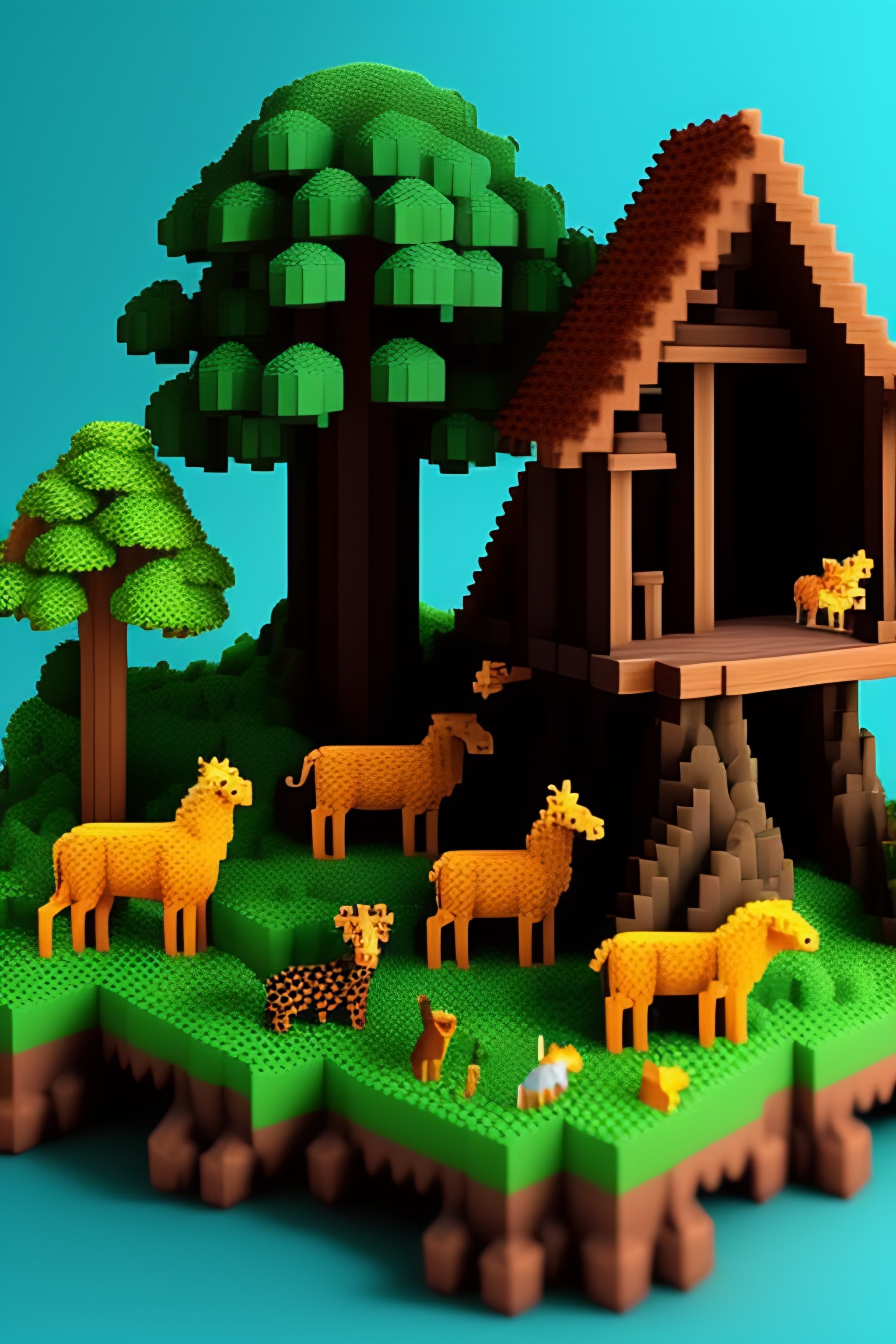 Lexica - Voxel art of animals in a forest