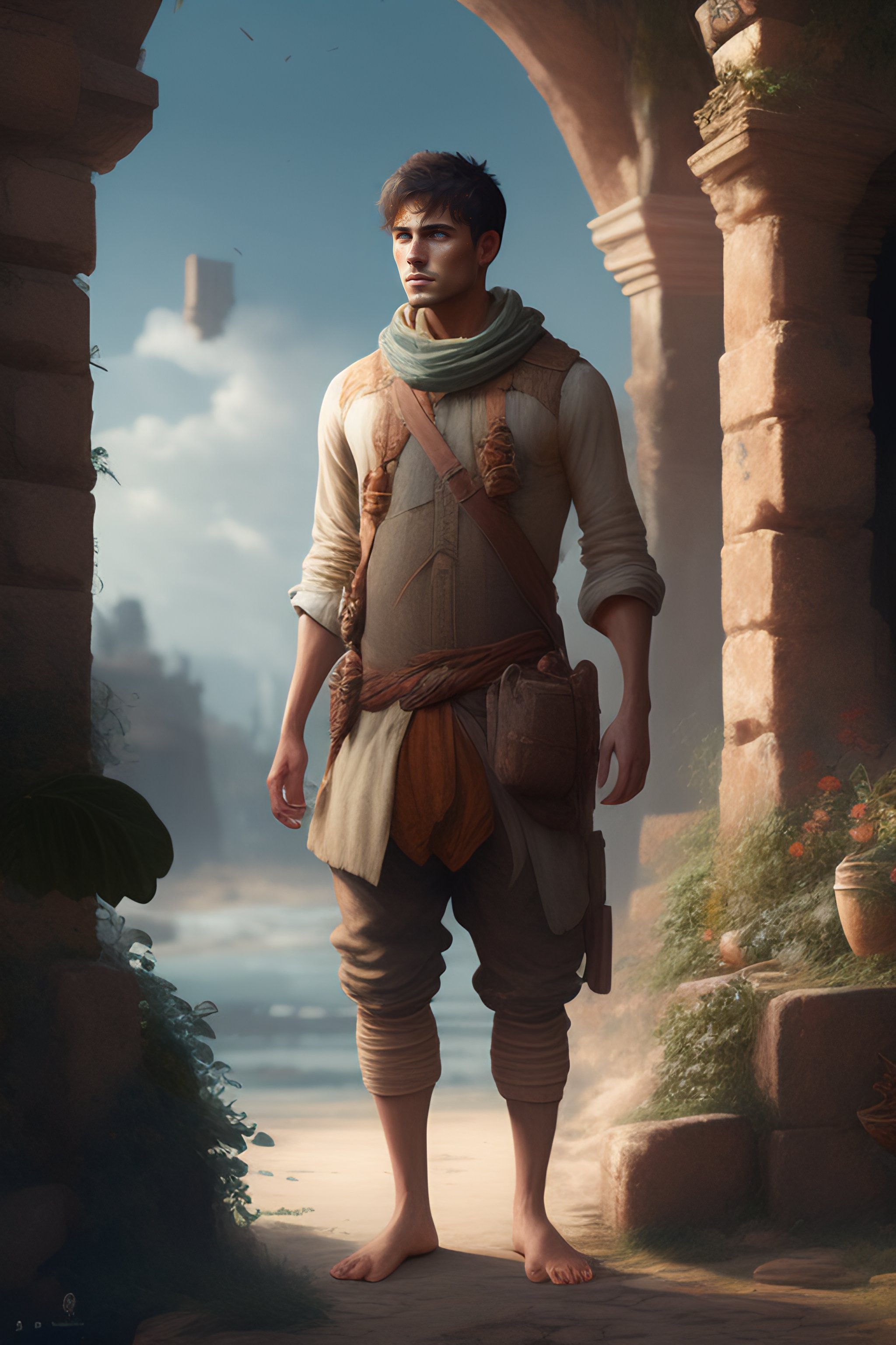 Lexica - Brunette man standing, dwarfism, full body, medieval rags ...