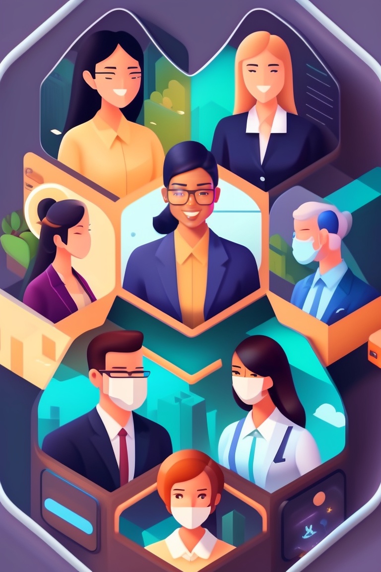 Lexica - An image depicting a virtual conference room with avatars of ...